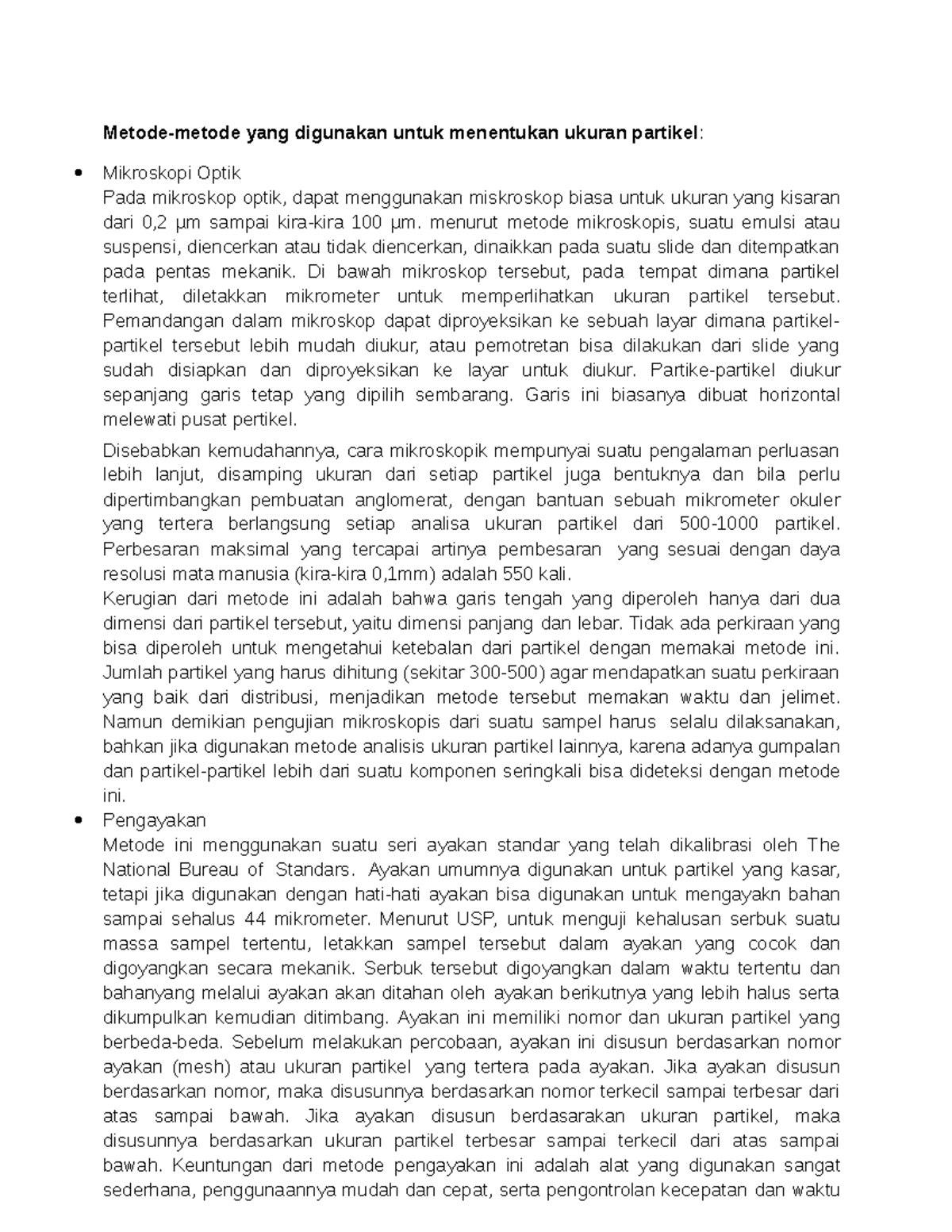 Metode Penentuan Ukuran Partikel: Analisis dan Prinsip Utama - Studocu