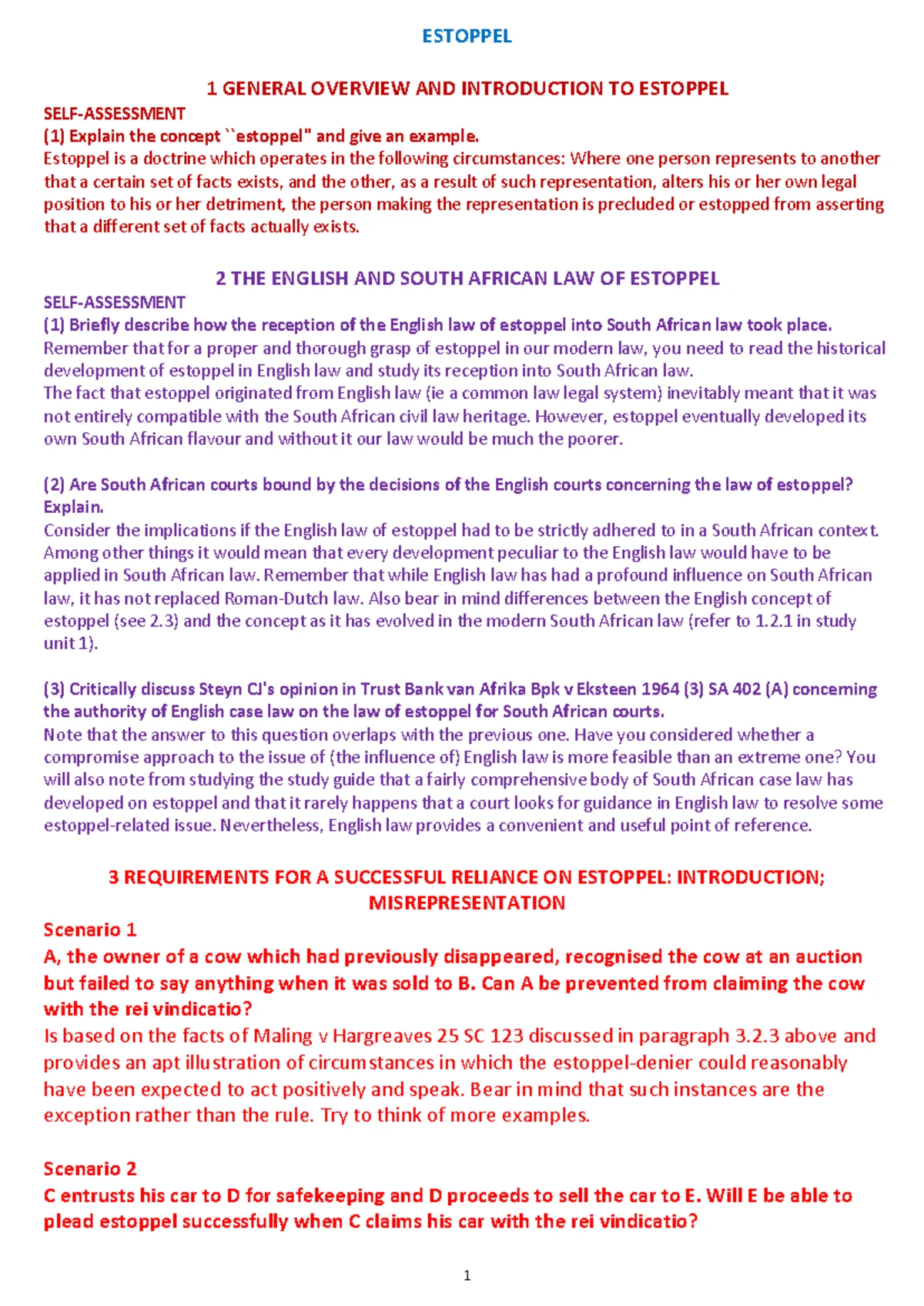 PVL3704-estoppel exam notes - Unit 1 – ESTOPPEL – OVERVIEW (1) Explain ...
