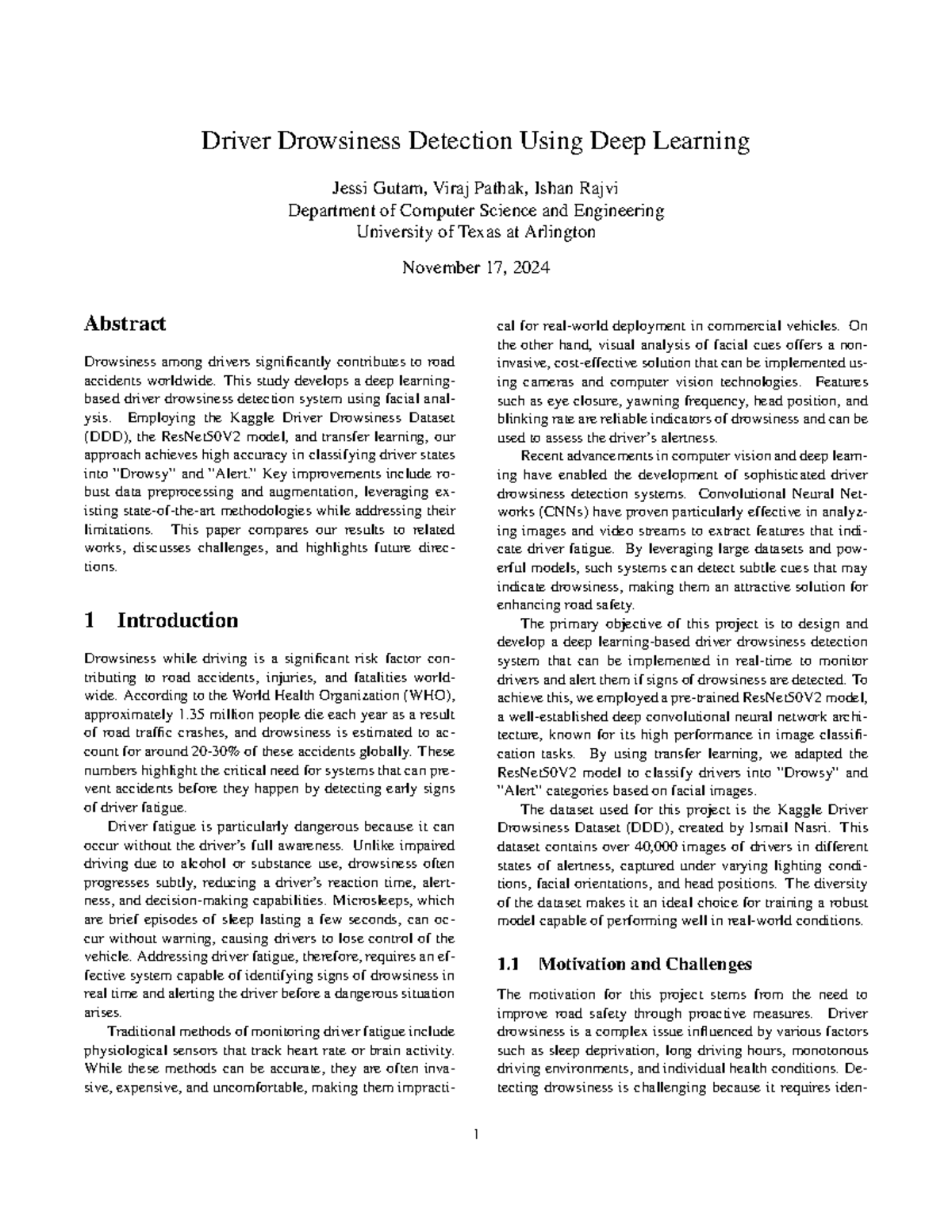 DDD Final Report: Driver Drowsiness Detection Using Deep Learning - Studocu