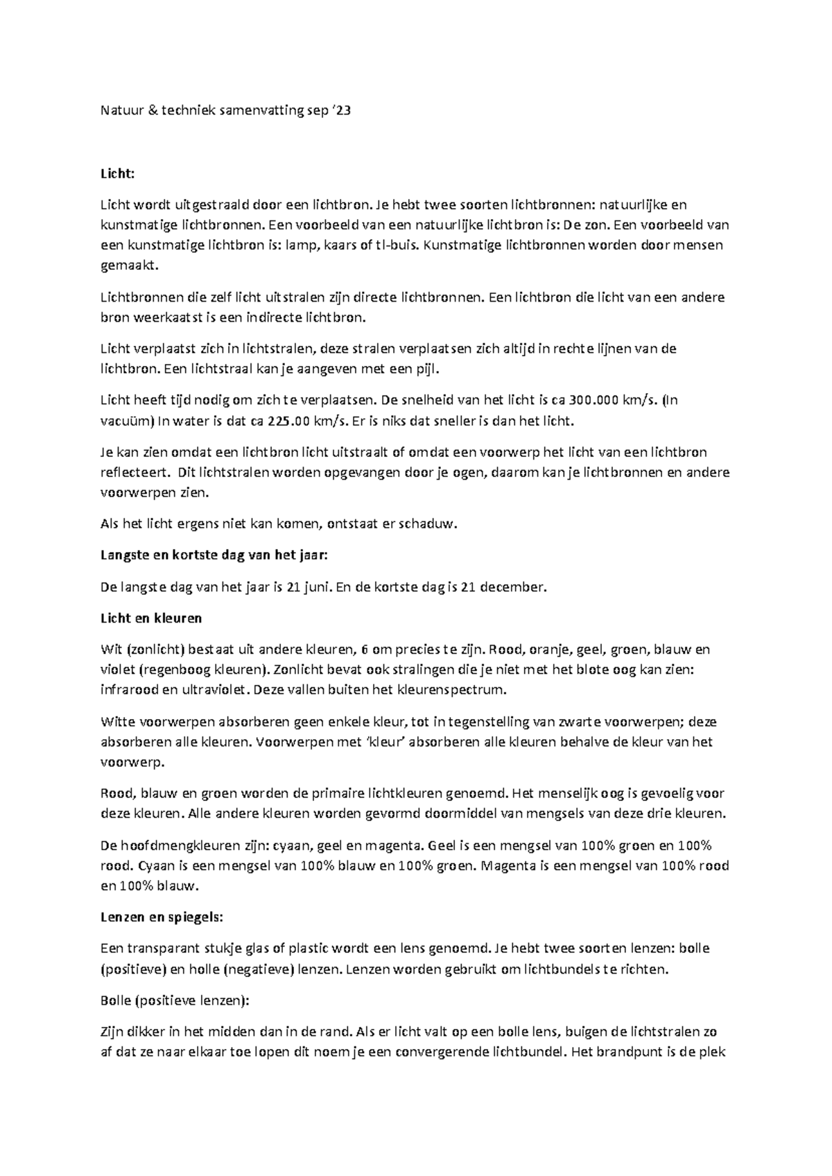 Natuurkunde & Techniek Samenvatting: Licht en Lenzen Verkenning ...