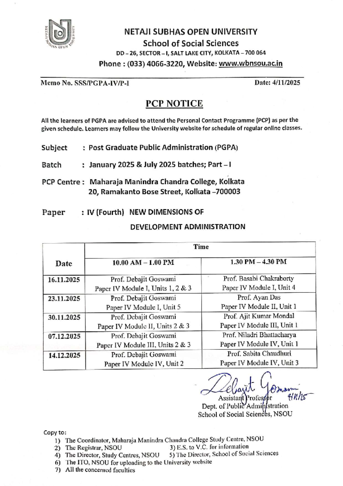 PCP Notice for PGPA Paper IV (Jan 2025 - Jul 2025) at MMCC - Studocu