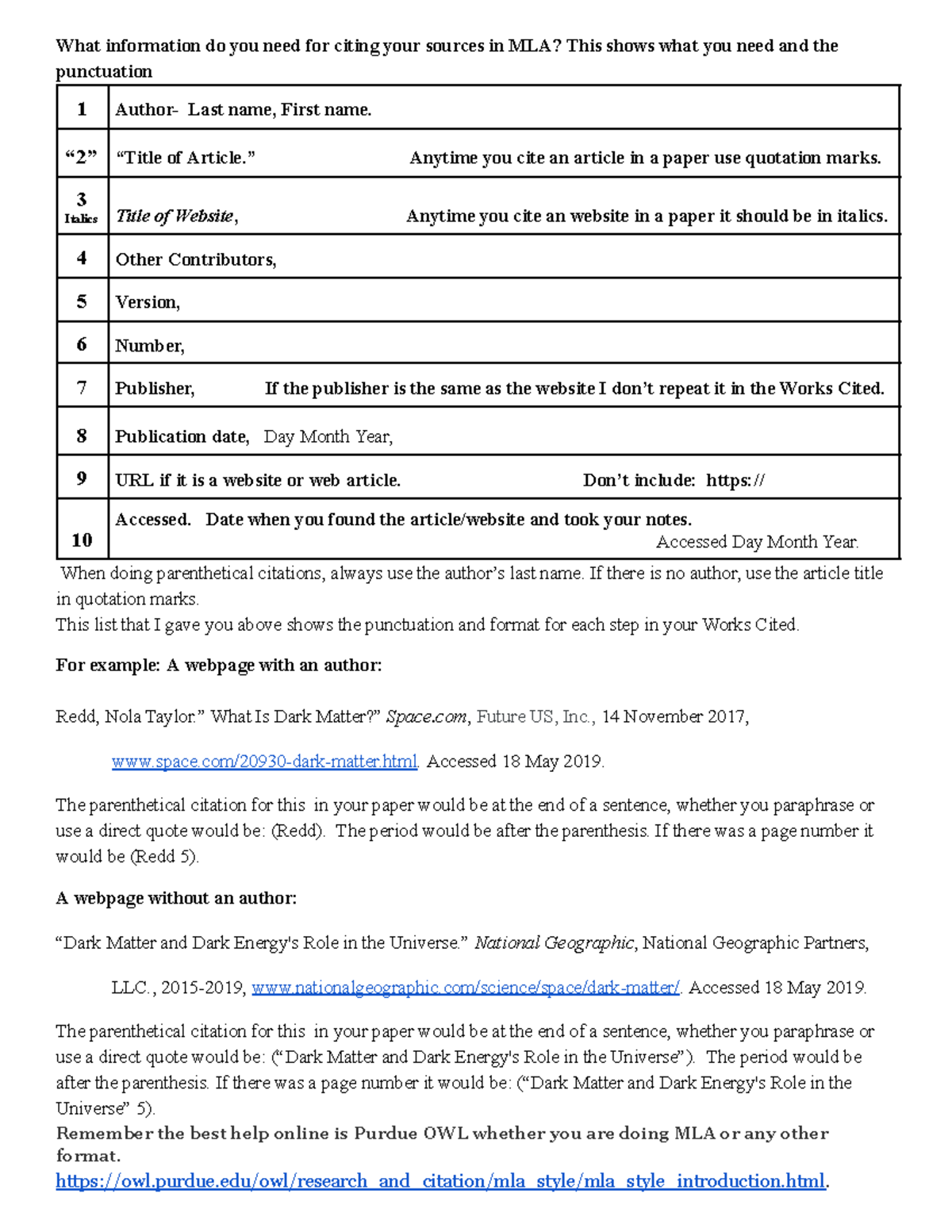 MLA Cheat Sheet 2023 - Your key to MLA - What information do you need ...