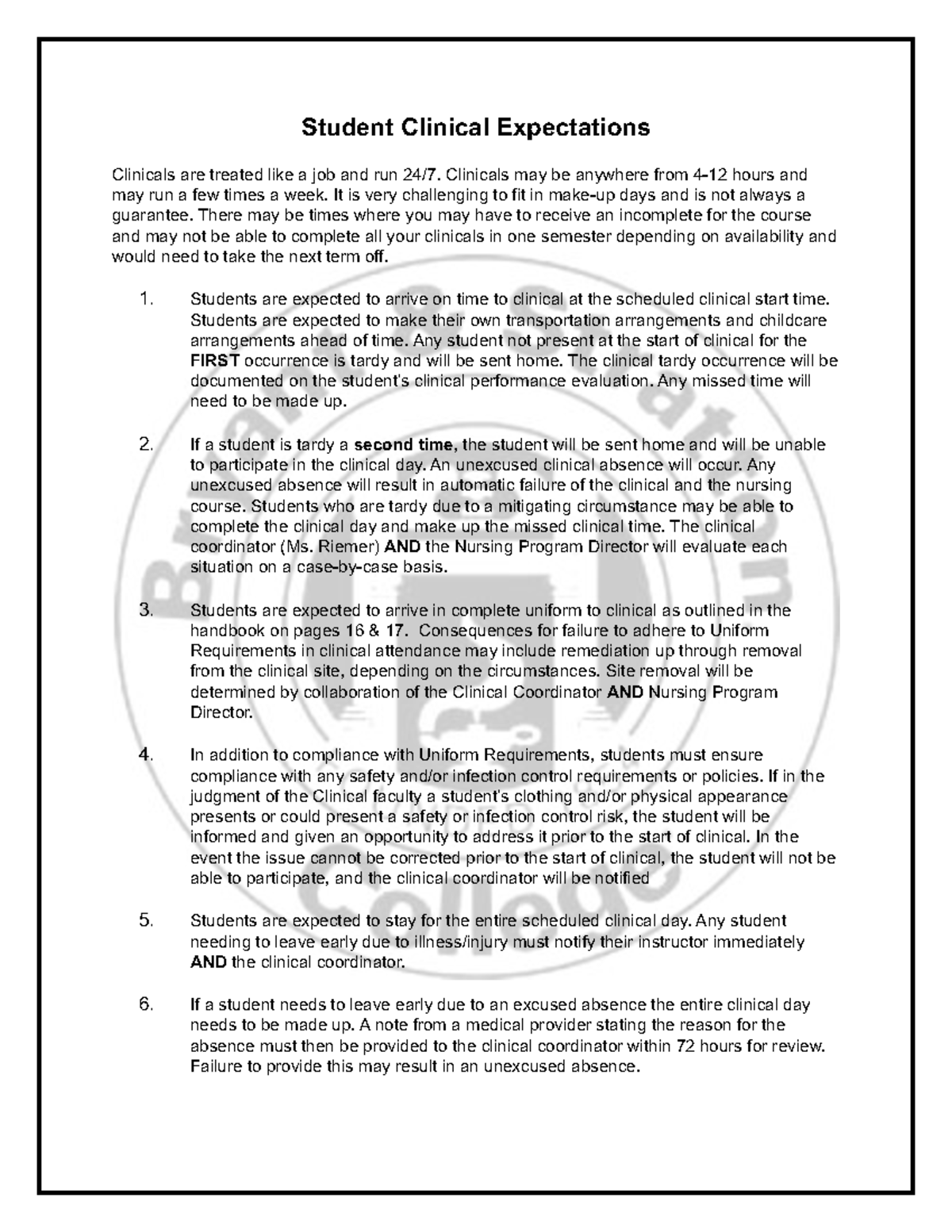 B&S ADN 2024 Clinical Expectations - Student Clinical Expectations ...