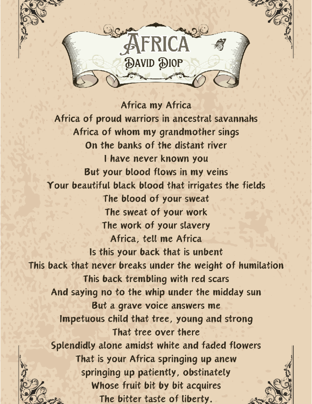 Poem Copy - lecture ntoes - (eig AFRICA DAVID DIOP Africa my Africa ...