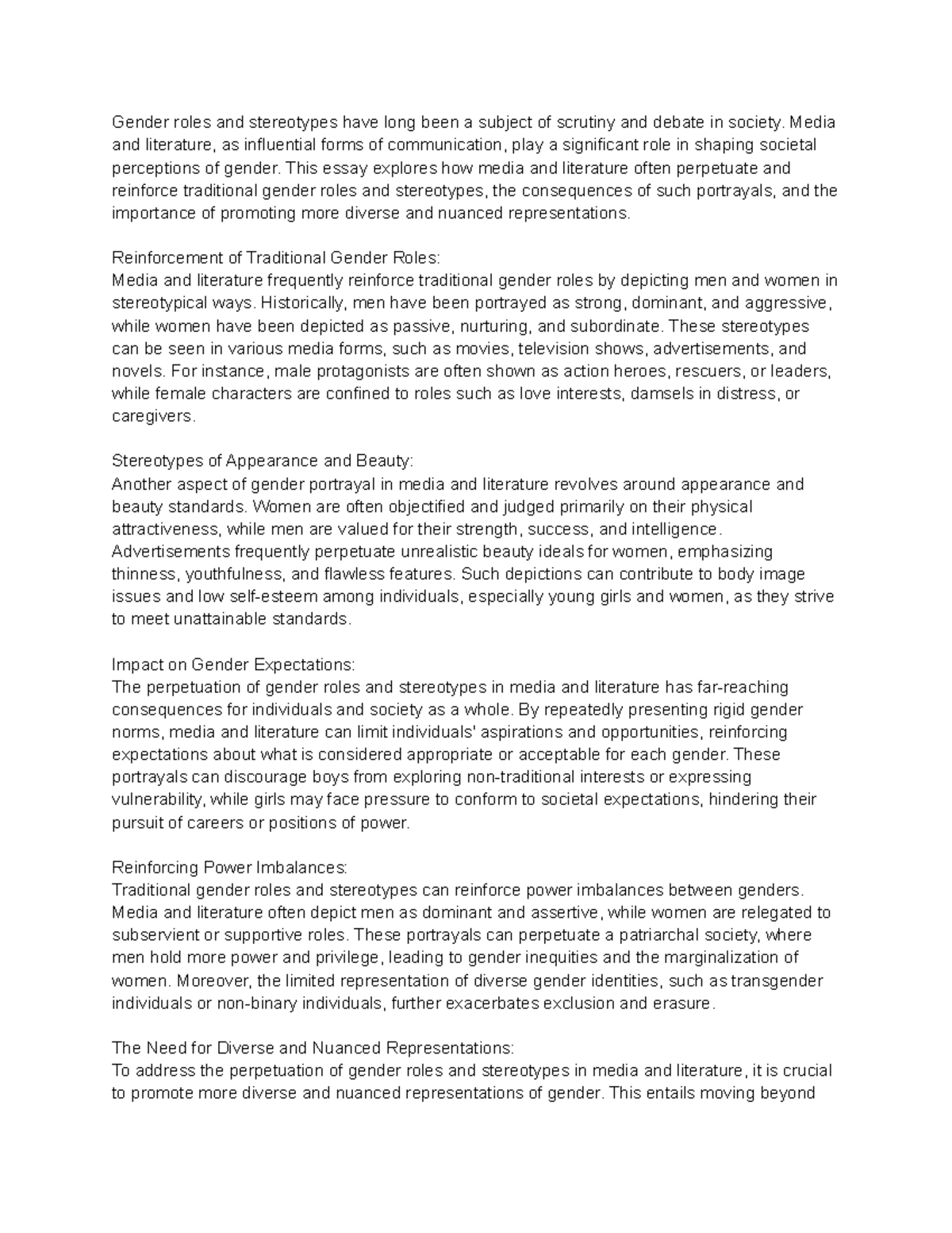 The portrayal of gender roles and stereotypes in media and literature ...