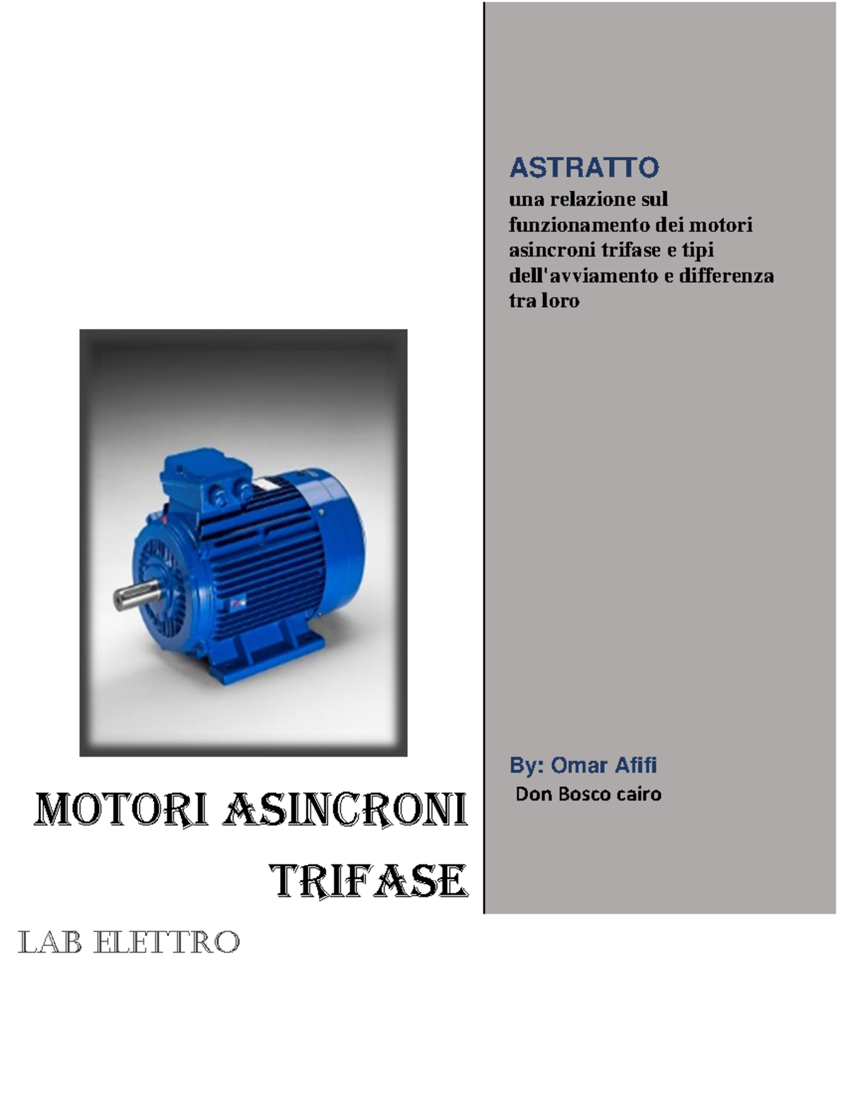 LAB 3IPIEC - Relazione Tecnica sui Motori Asincroni Trifase - Studocu