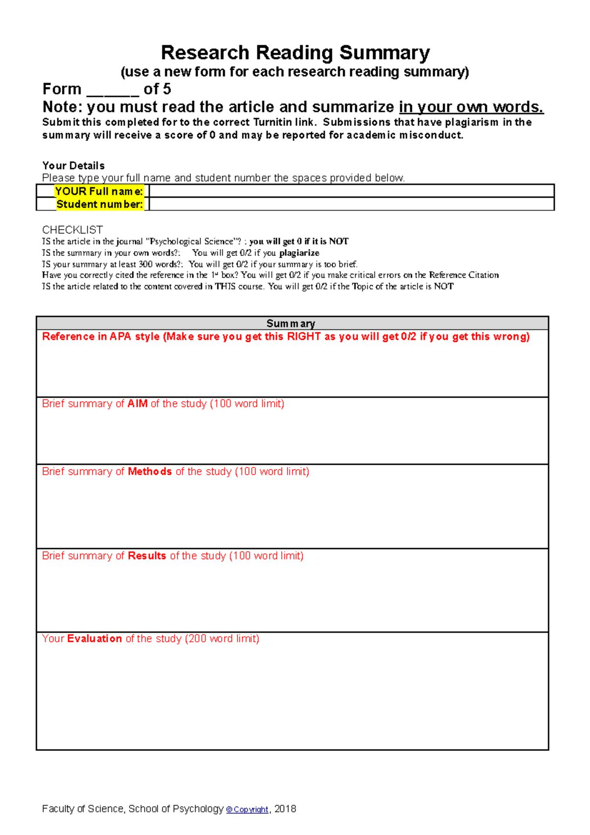 Psych 101: Research Reading Summary Template (Form 1 of 5) - Studocu