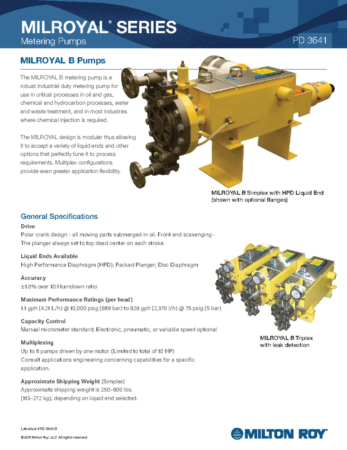Milroyal B Pumps Datasheet PD 3641: Specifications & Performance - Studocu