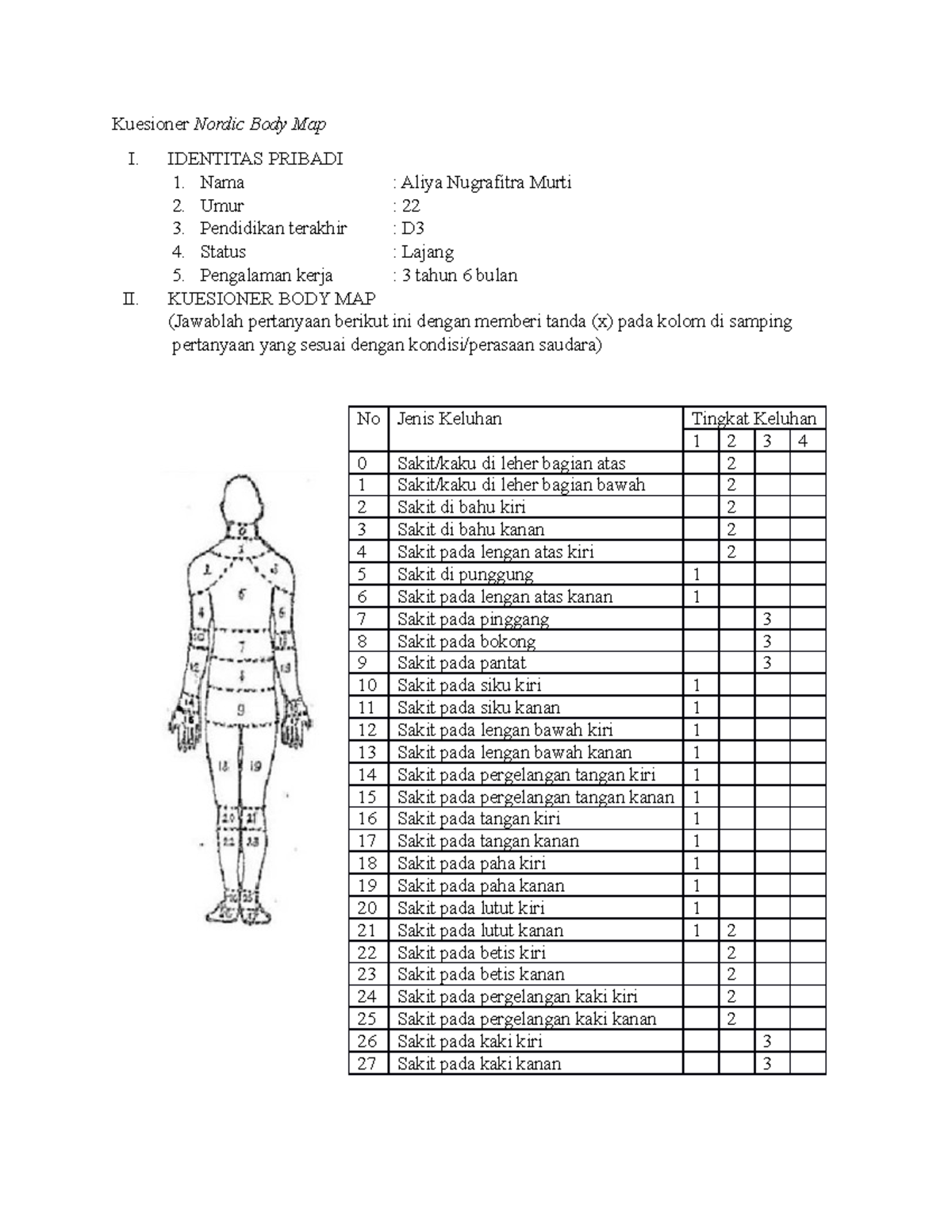 Hasil Pengukuran Ergonomis Pekerja: Kuesioner Nordic Body Map - Studocu