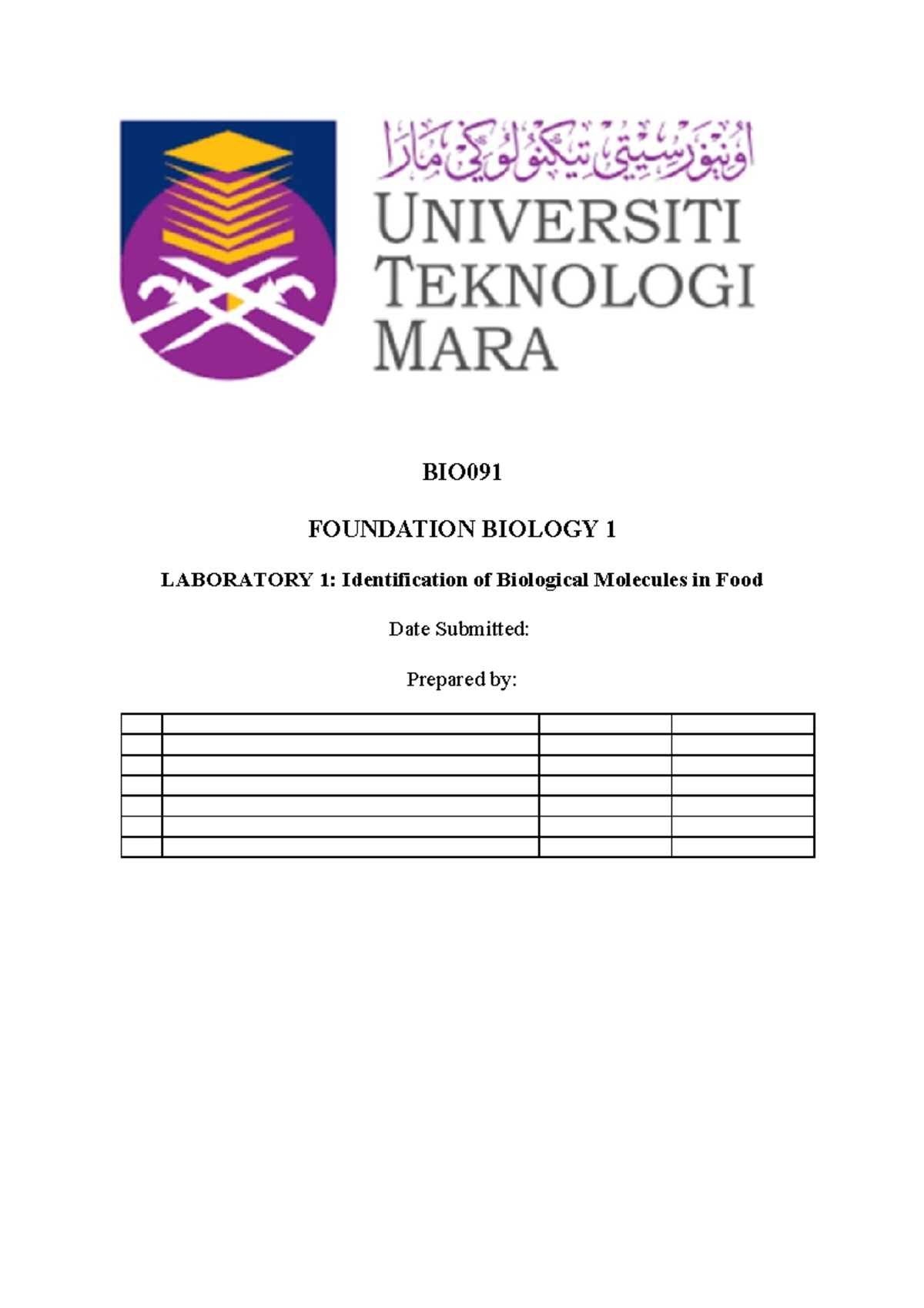 BIO Foundation Lab Report 1: Identifying Biological Molecules - Studocu