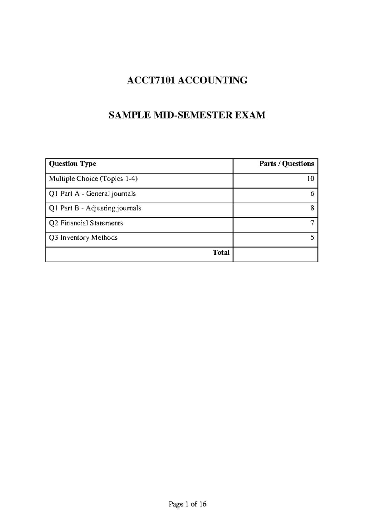 mid term exam answer - ACCT7101 ACCOUNTING SAMPLE MID-SEMESTER EXAM ...