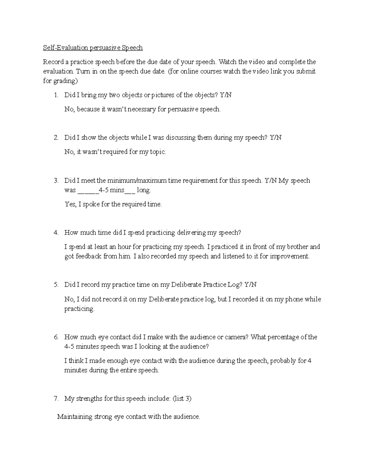 Persuasive Speech Self-Evaluation for Online Course Submission - Studocu