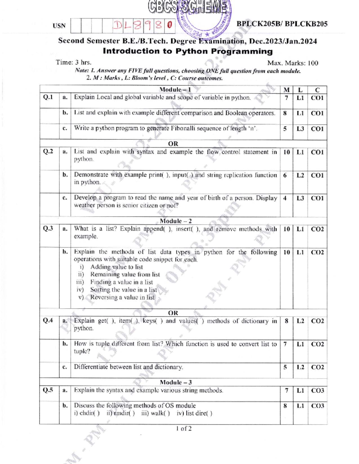 DL8980 - Previous Year Question Papers for Python Introduction Exam ...