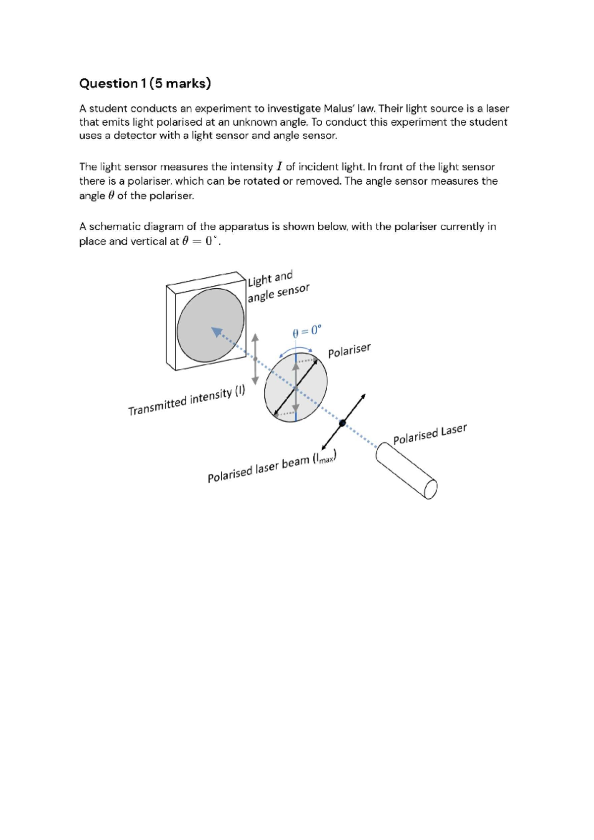 Physics nature of light questions - Question 1 (5 marks) A student ...