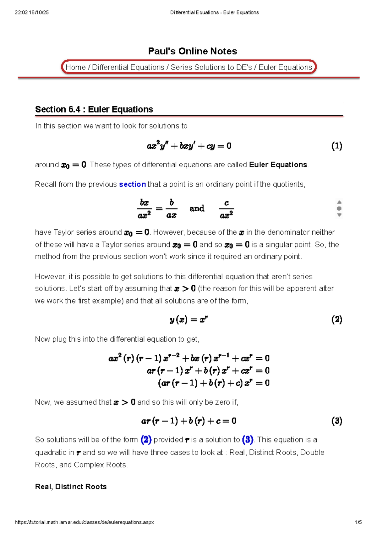 22:02 Differential Equations - Series Solutions to Euler Equations ...