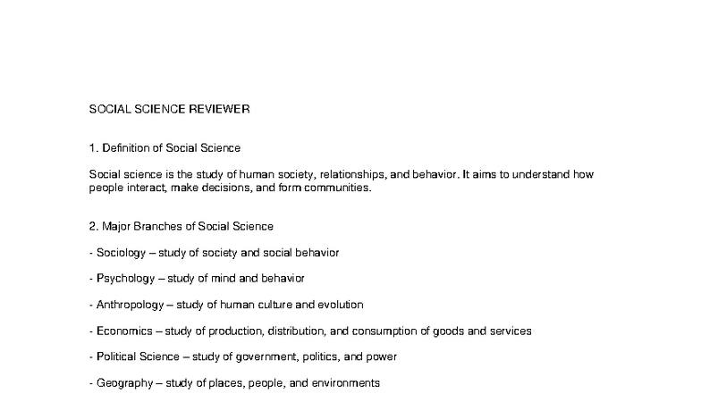 SOCIAL SCIENCE REVIEWER: Key Concepts & Branches - Studocu