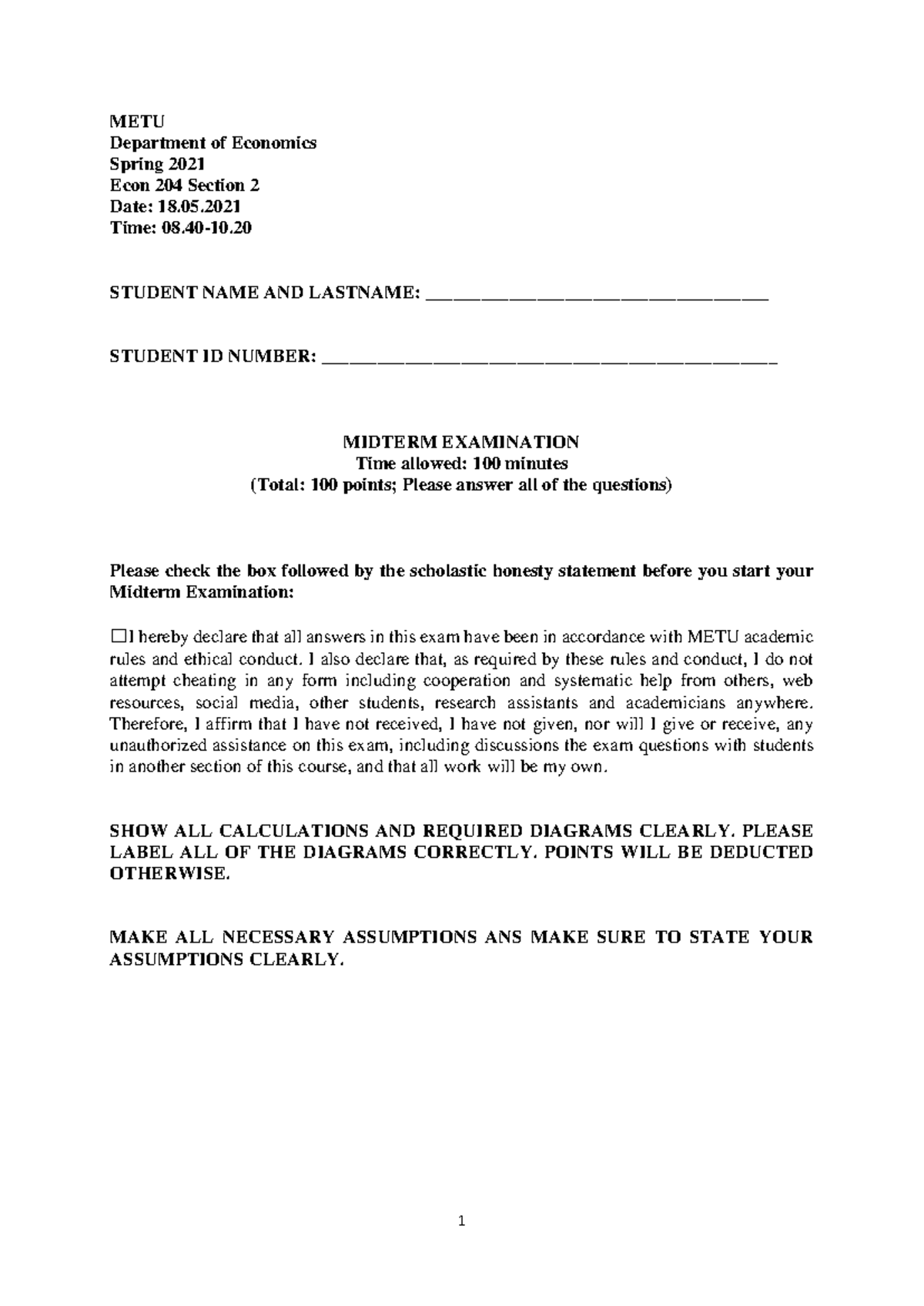 Econ 204 Midterm Exam - Spring 2021 (Section 2) - Studocu