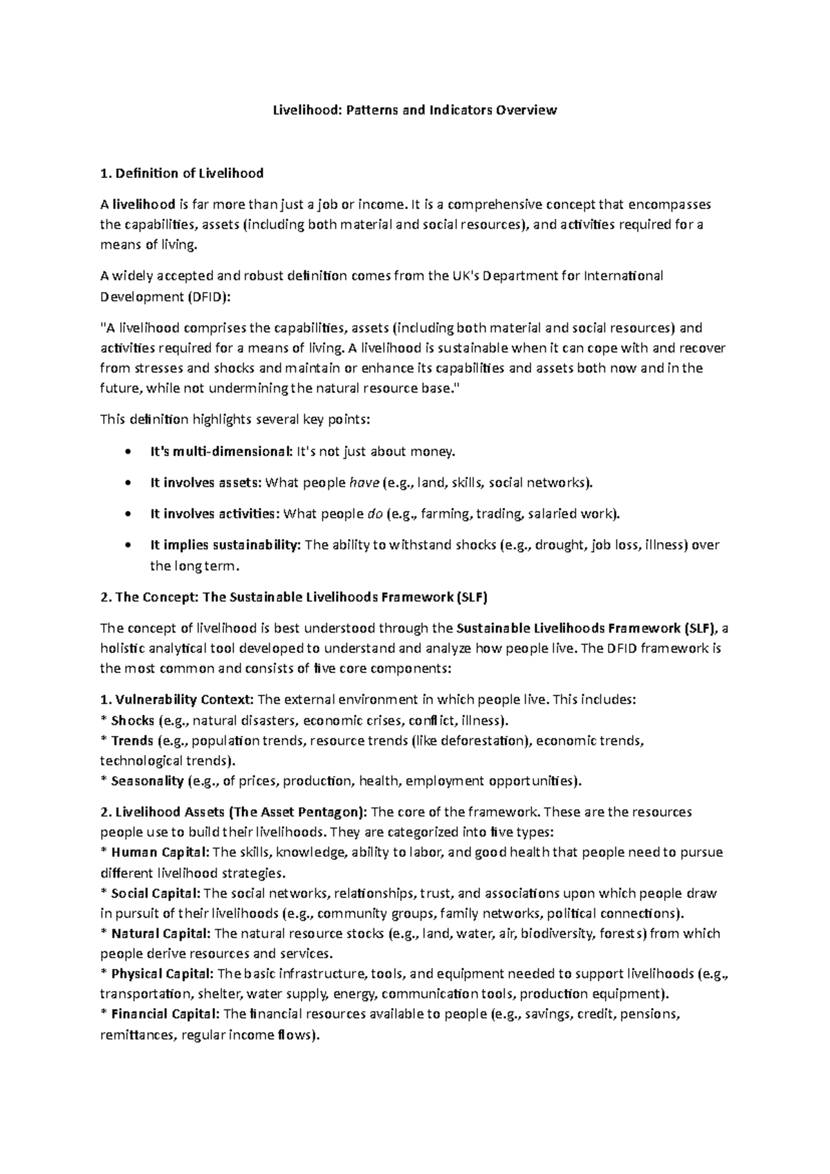 Livelihood Patterns and Indicators: A Comprehensive Overview (Course ...