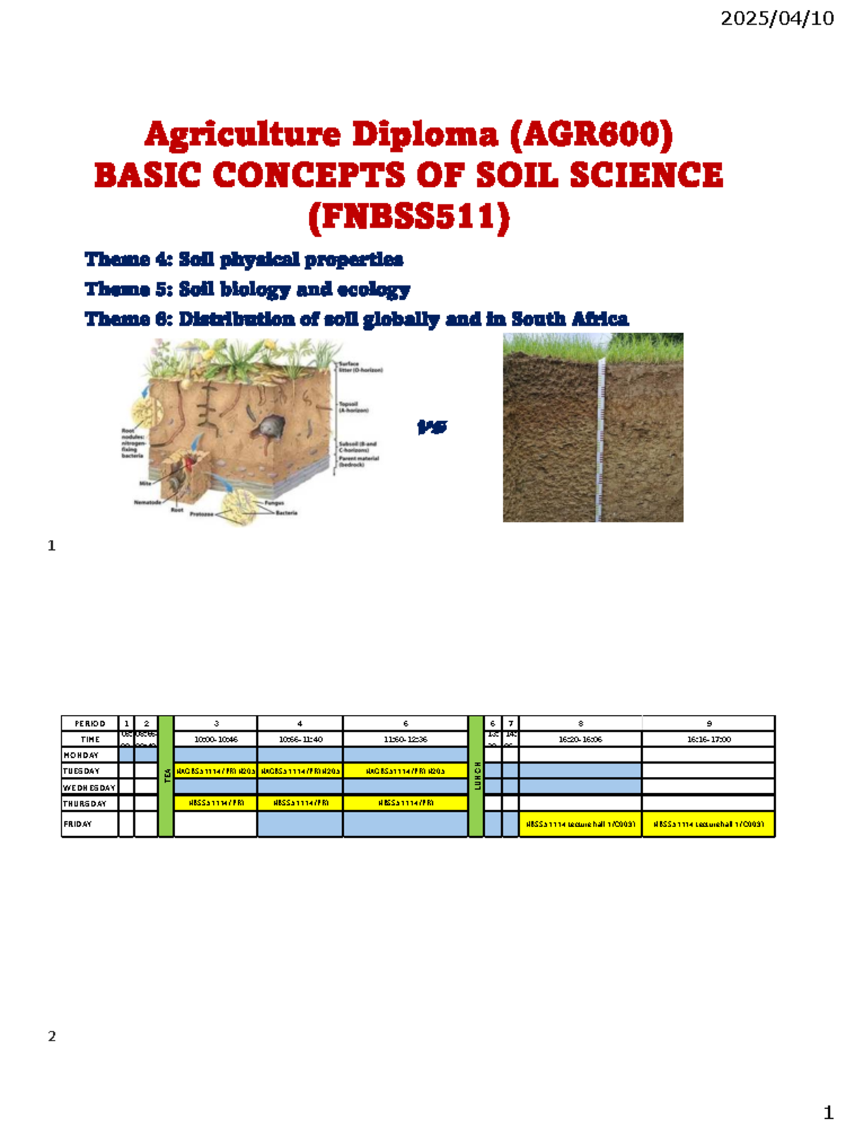 Soil Science Fundamentals - AGR600 FNBSS511 Lecture Notes Overview ...