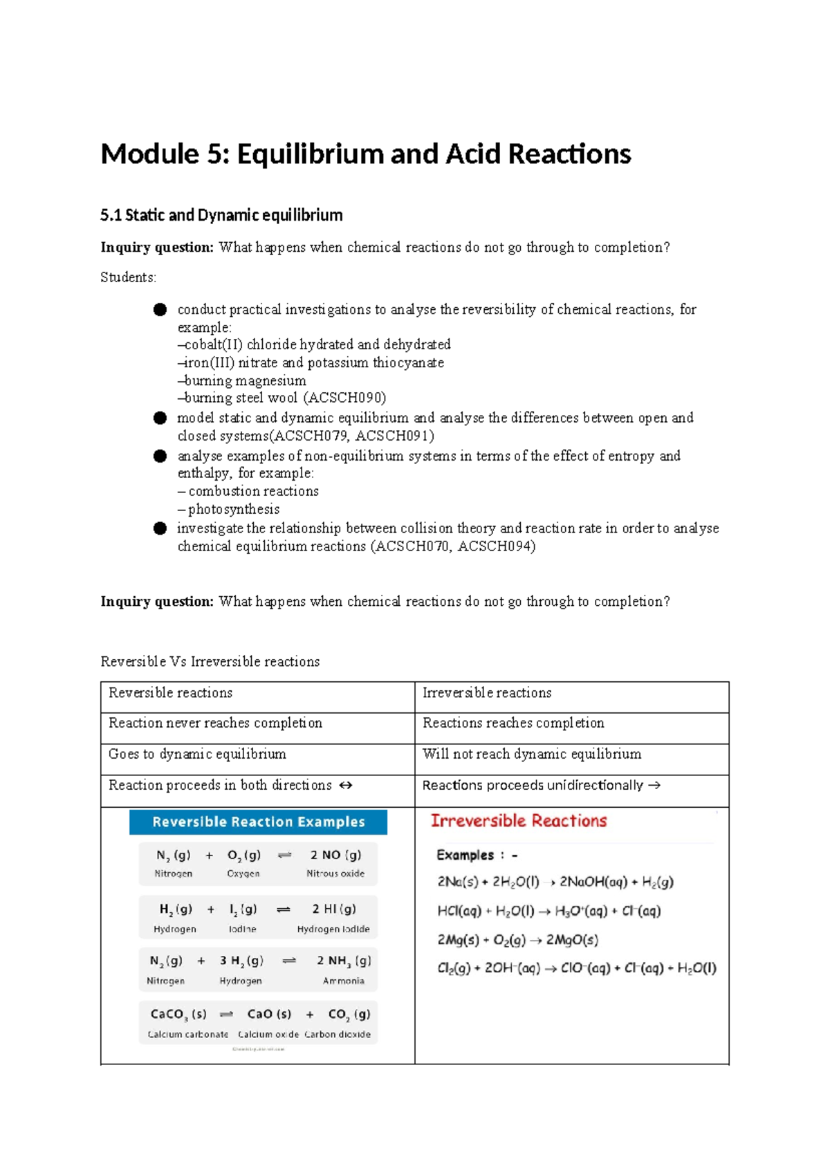 Chemistry Year 12 Notes: Equilibrium & Acid Reactions (ACSCH090-099 ...