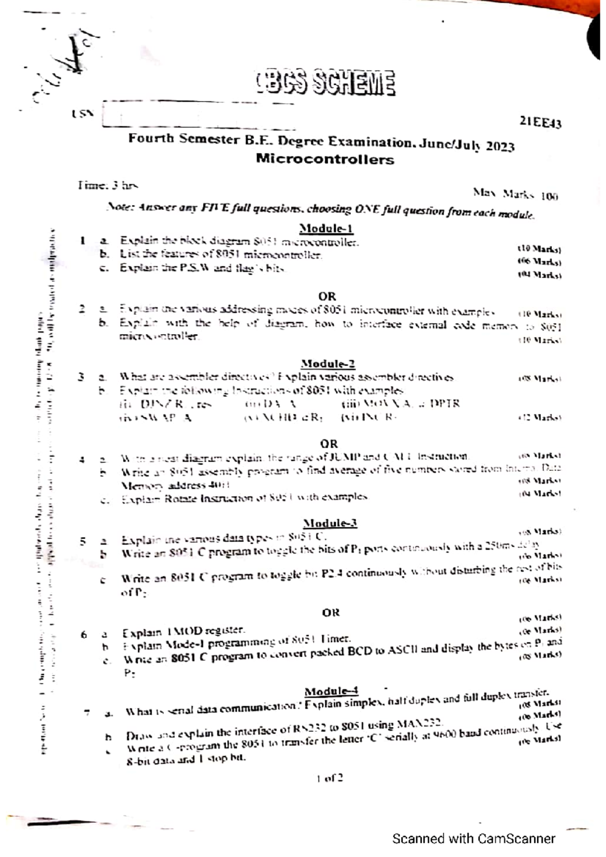 21EE43 - Microcontroller Final Exam Study Notes for B.F. Degree - Studocu