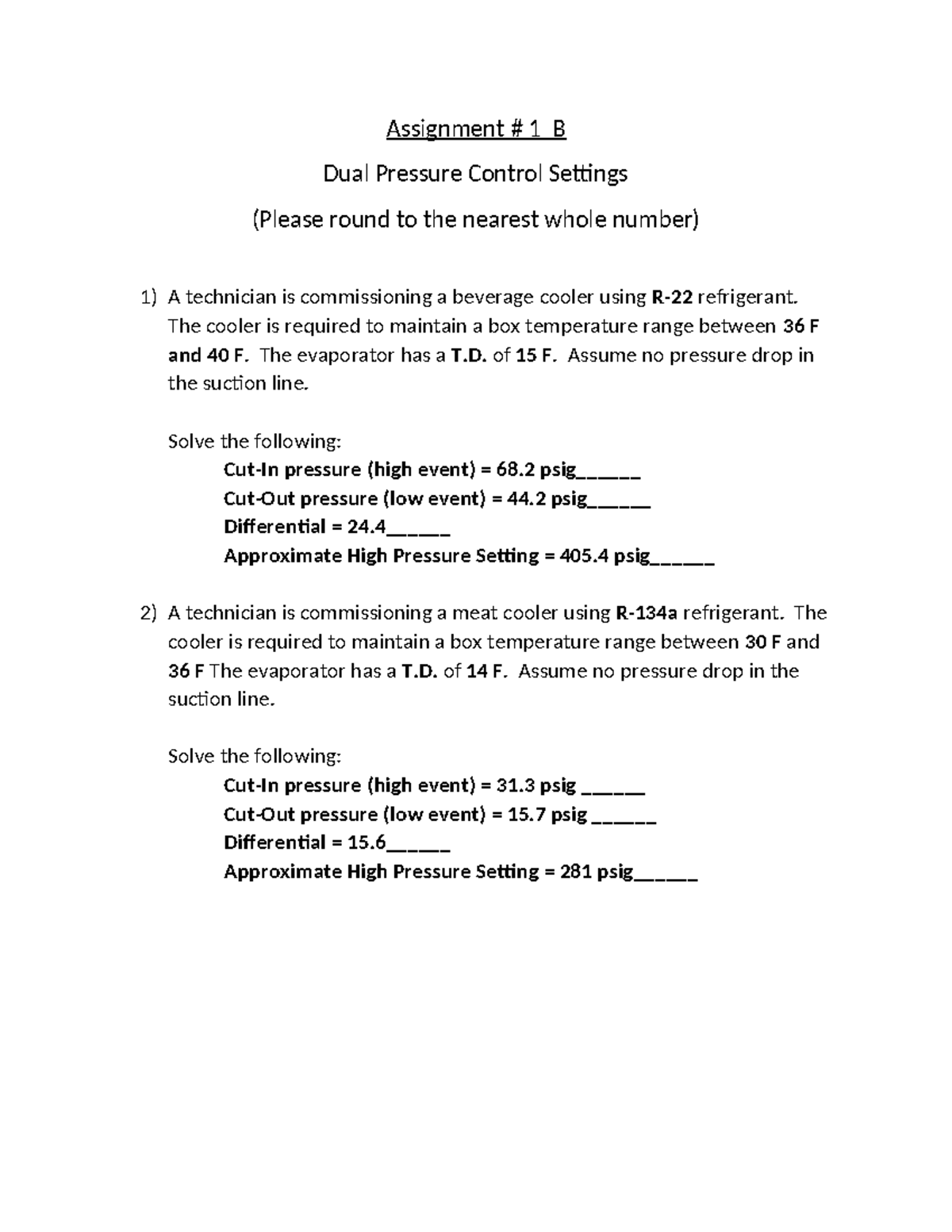 Assignment B: Dual Pressure Control Settings Analysis - Studocu