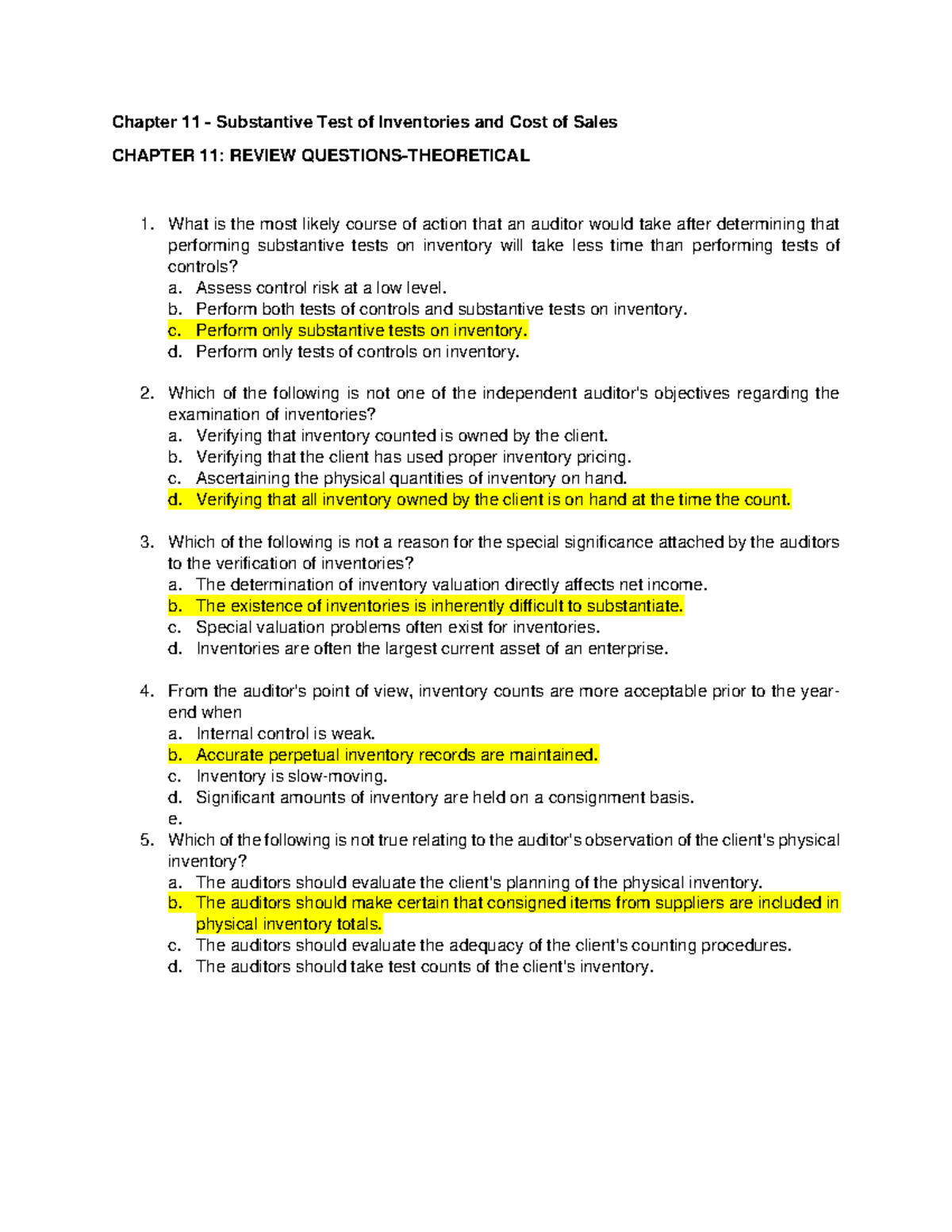 560744184 - Audit - Chapter 11 & 14: Substantive Tests Review Questions ...