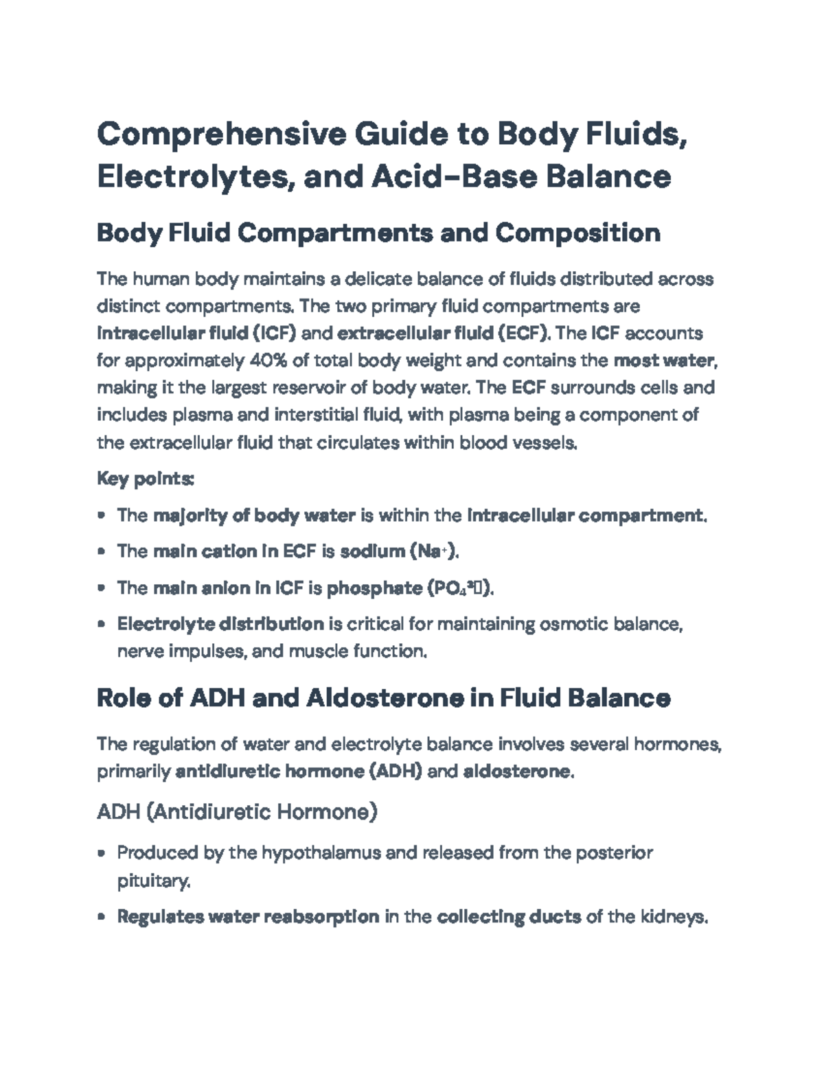 Comprehensive Overview of Body Fluids and Electrolyte Regulation (BIO ...