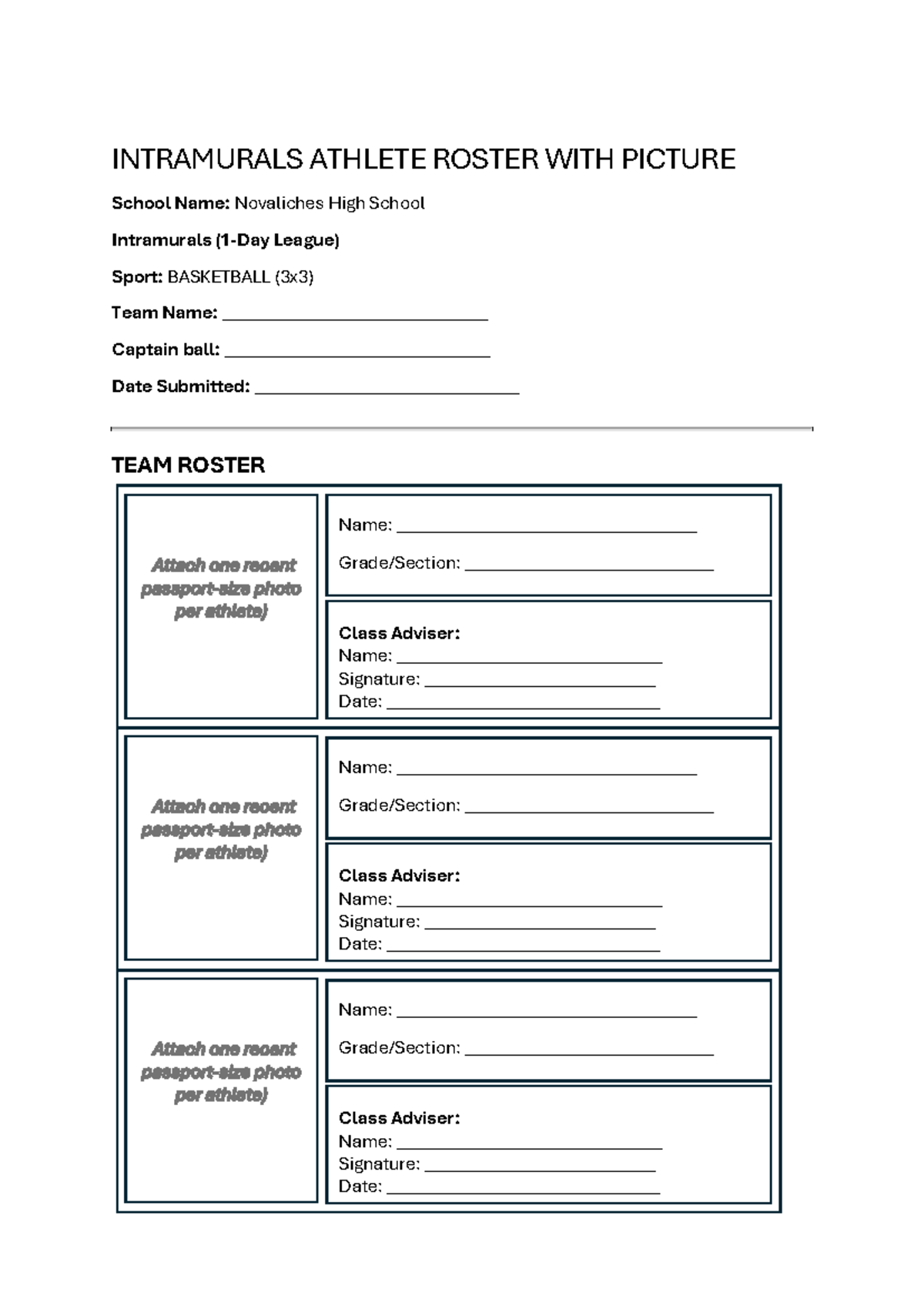 INTRAMURALS BASKETBALL ROSTER - NOVALICHES HIGH SCHOOL - Studocu