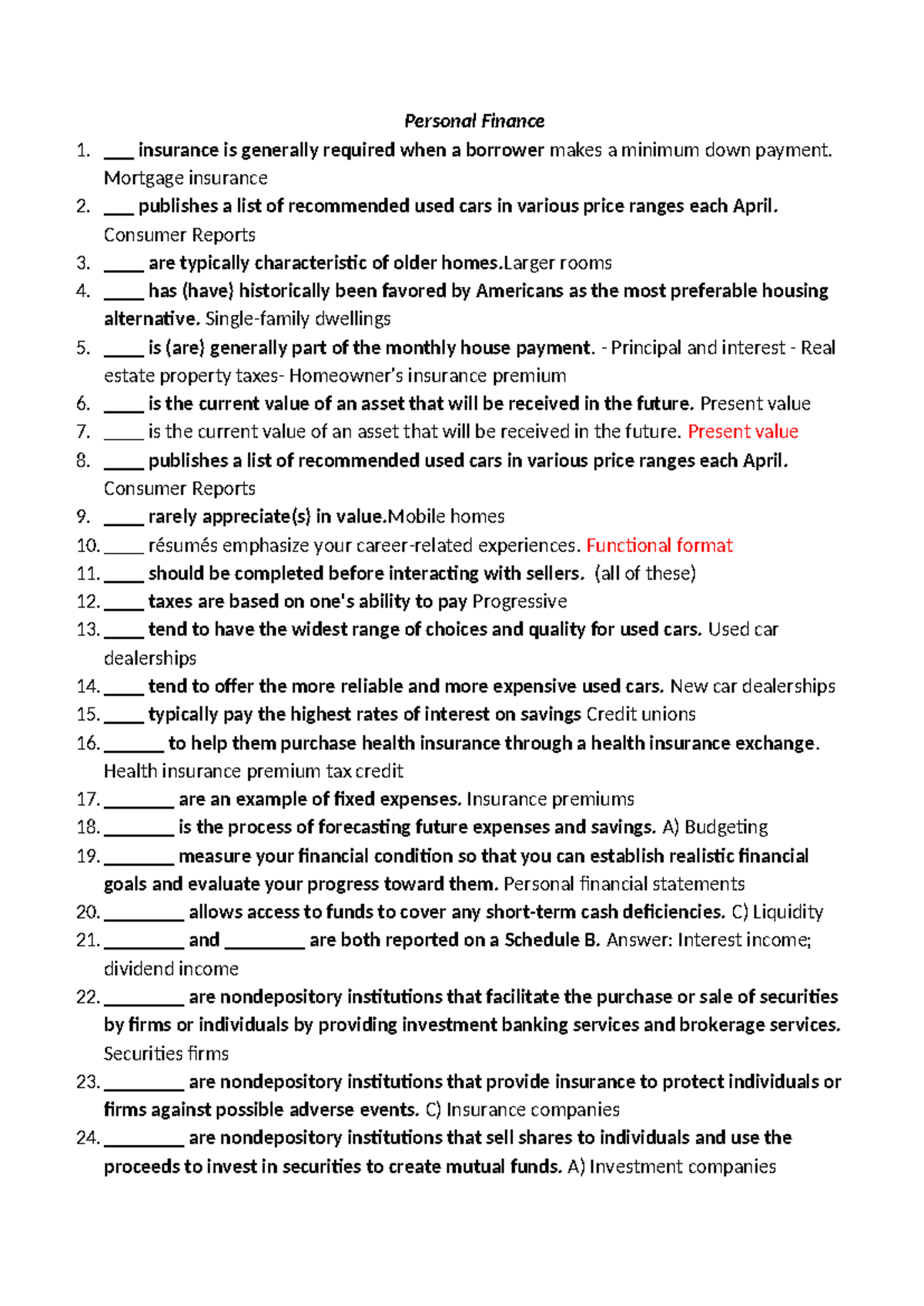 Final Exam: Personal Finance Concepts and Key Terms - Studocu