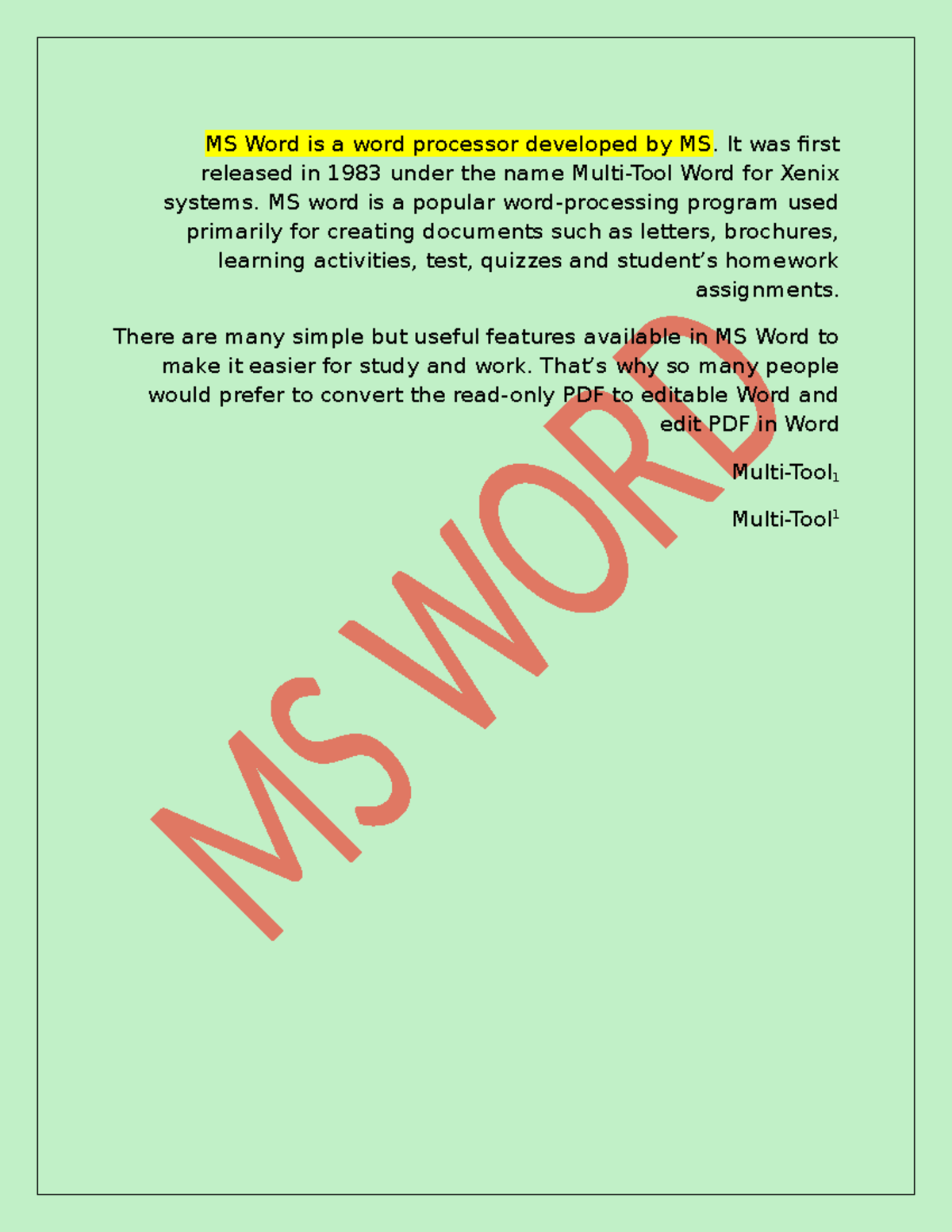MS Word Practical 1 - good - MS Word is a word processor developed by ...
