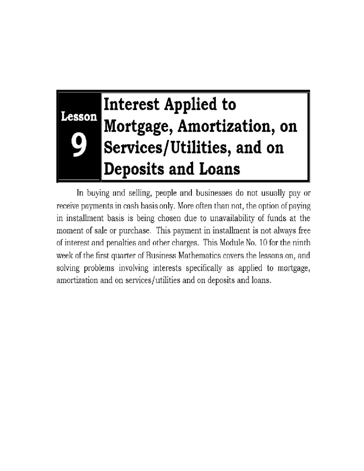Business Mathematics Module 10: Interest, Mortgage & Amortization ...
