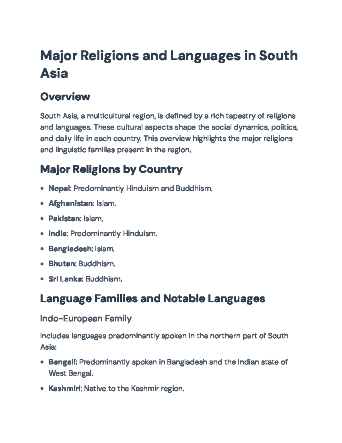 Major Religions and Languages in South Asia: An Overview - Major ...