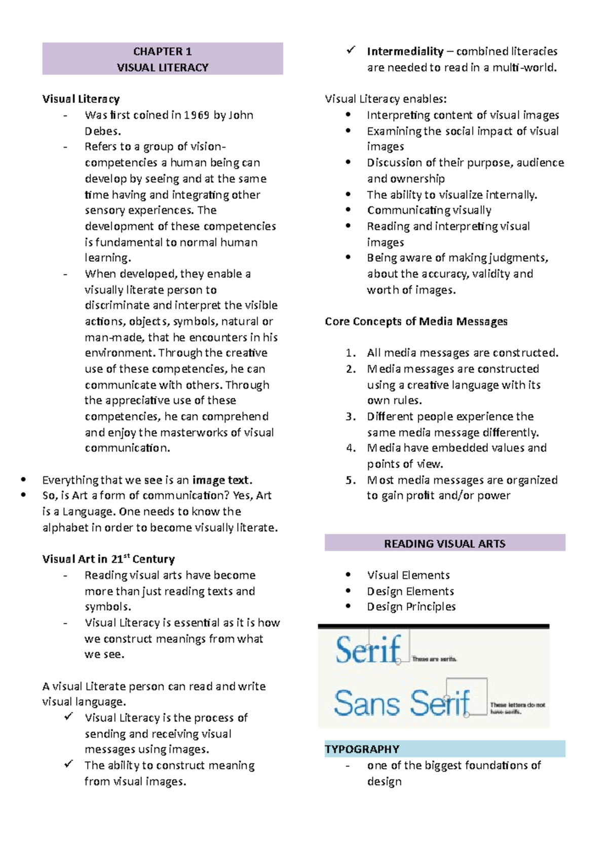 Chapter 1: Reading Visual Literacy reviewer - CHAPTER 1 VISUAL LITERACY ...