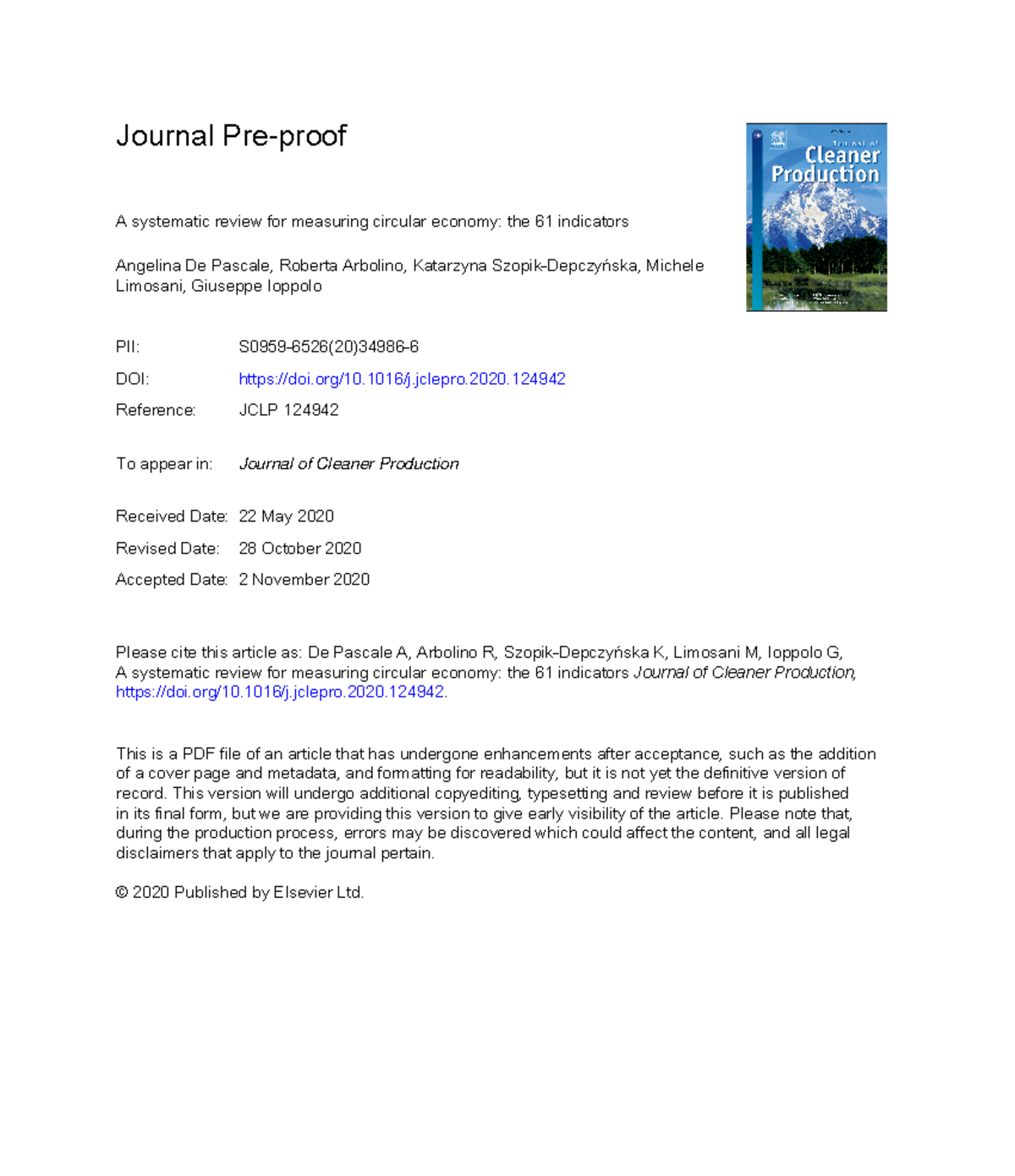 Systematic Review of Circular Economy Indicators - JCLP 10.1016/j ...