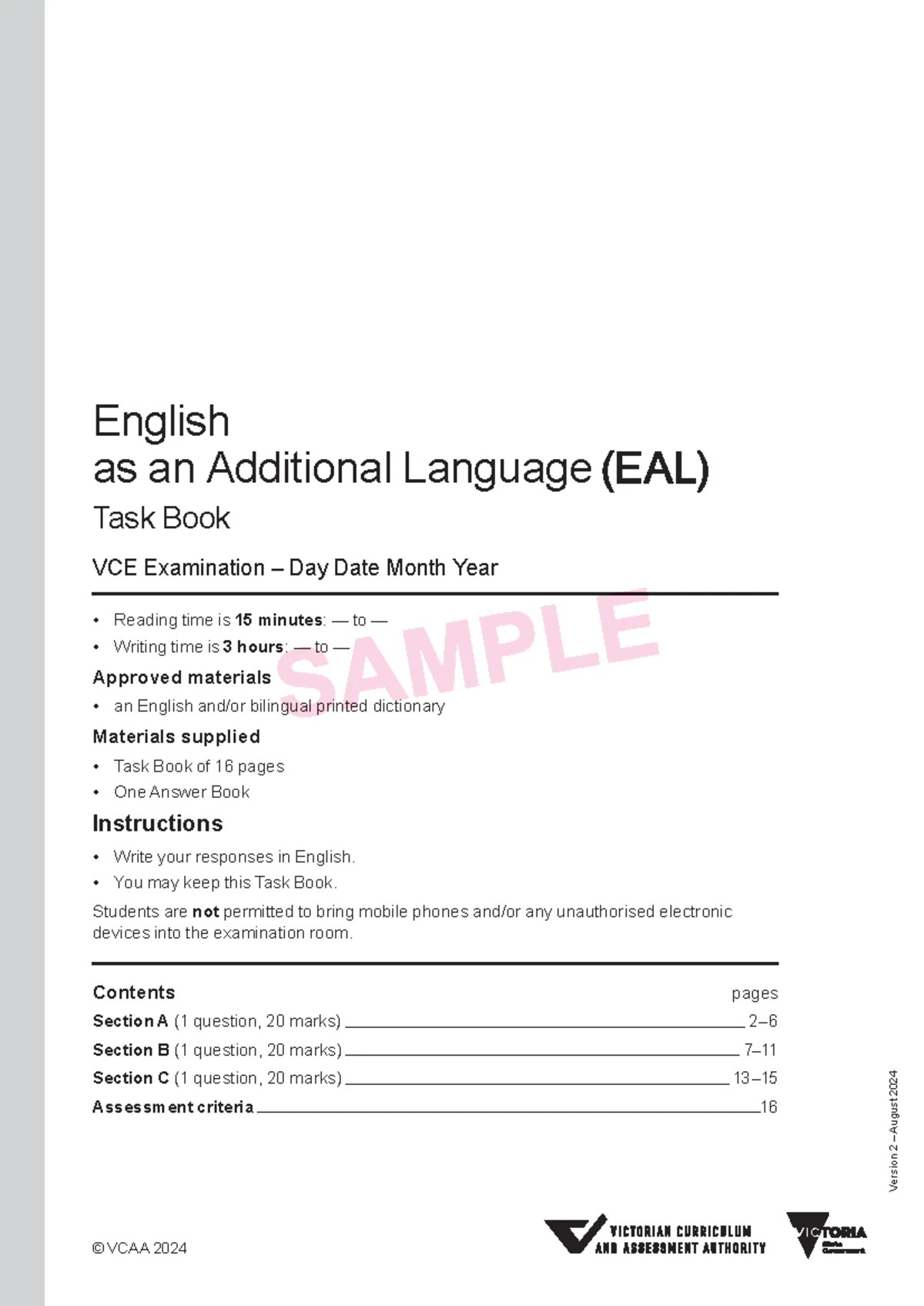 VCE English Sample Exam 2024: Task Book and Guidelines - Studocu