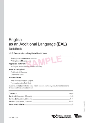 VCE English Sample Exam 2024: Task Book and Guidelines - Studocu