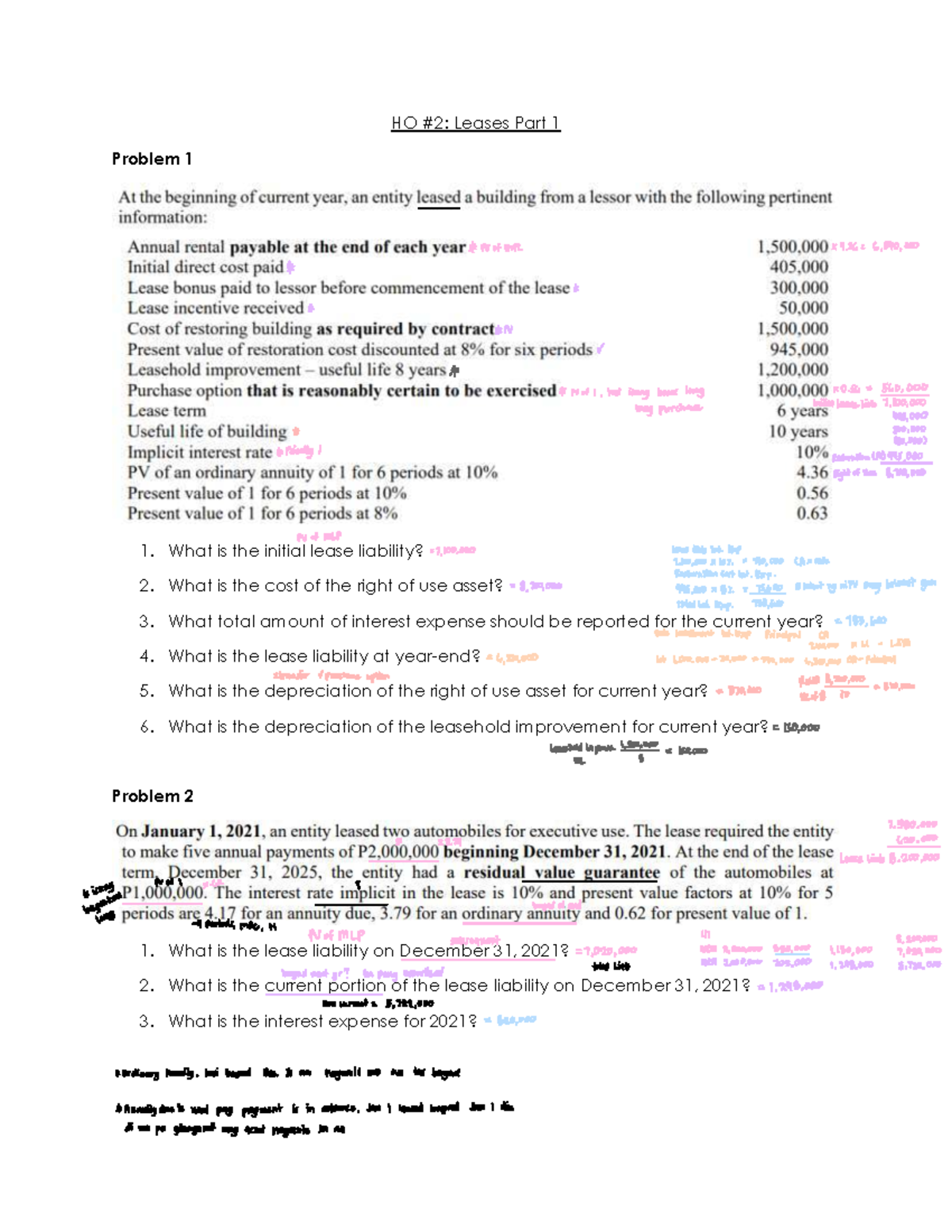 Leases 1 Problems - Aaa: Initial Lease Liabilities & Expenses Analysis ...