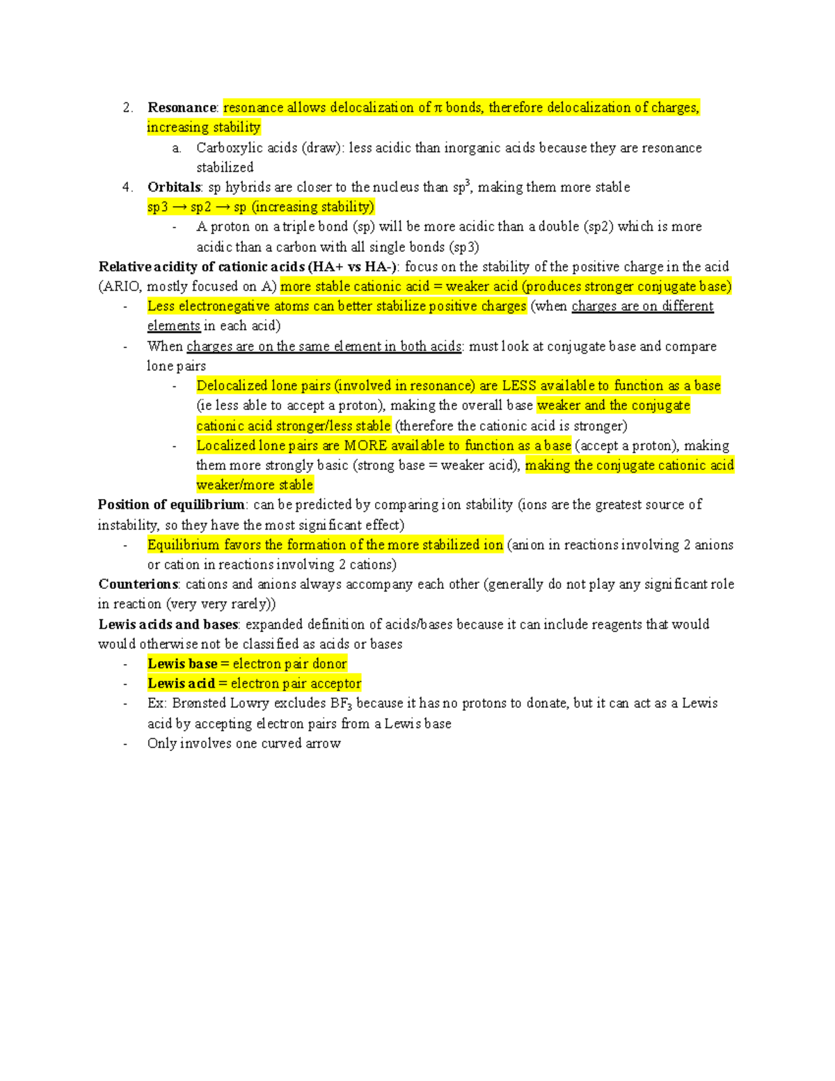 CH 4 - textbook notes - Resonance: resonance allows delocalization of π ...