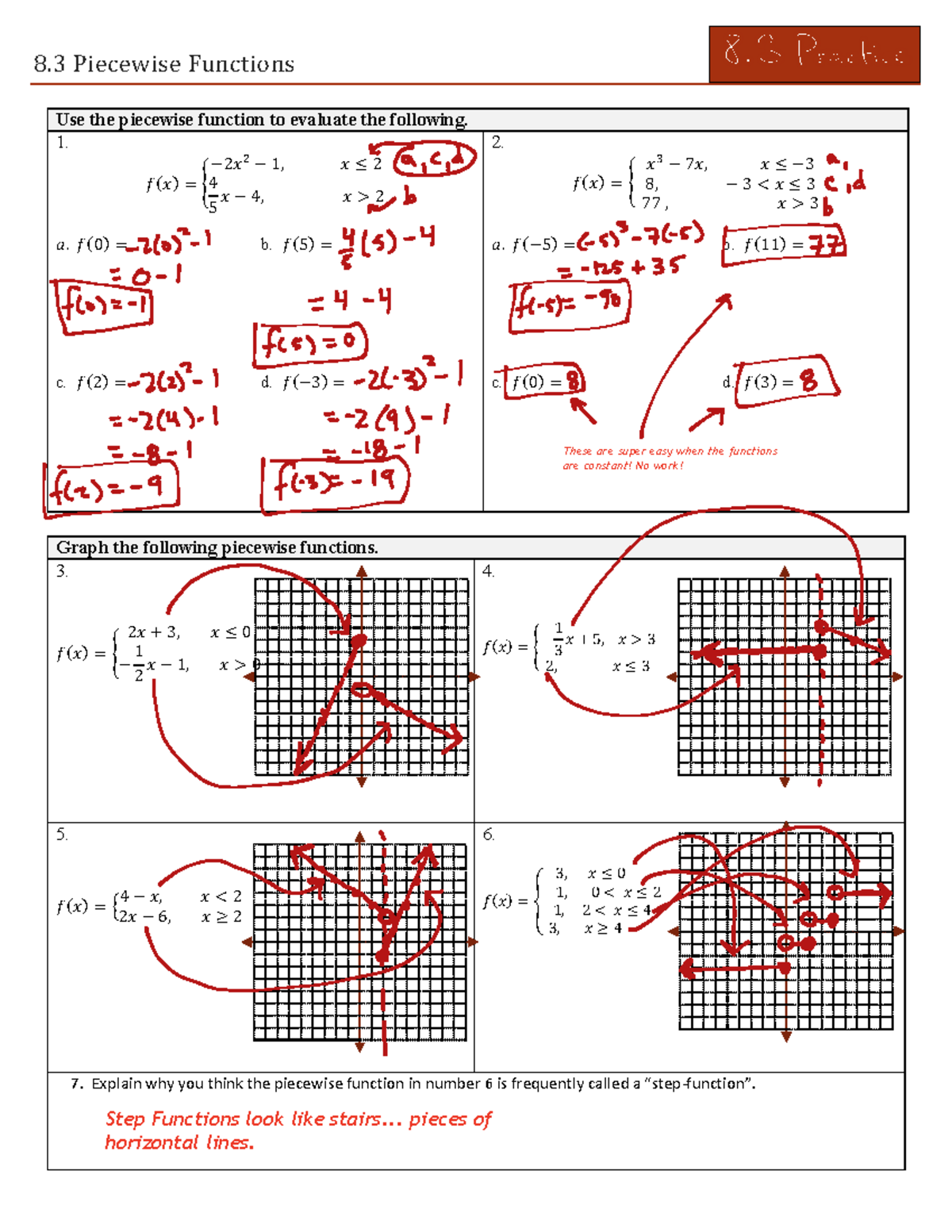 8 - Science - 8 Piecewise Functions Use the piecewise function to ...