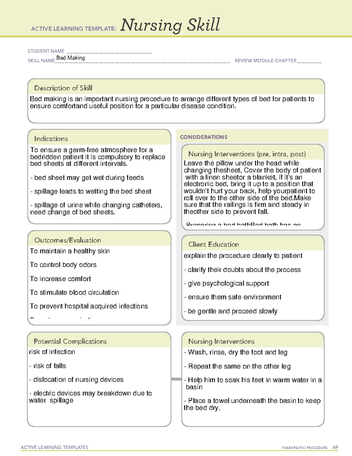 Bedmaking template - ... - ACTIVE LEARNING TEMPLATES TherapeuTic ...