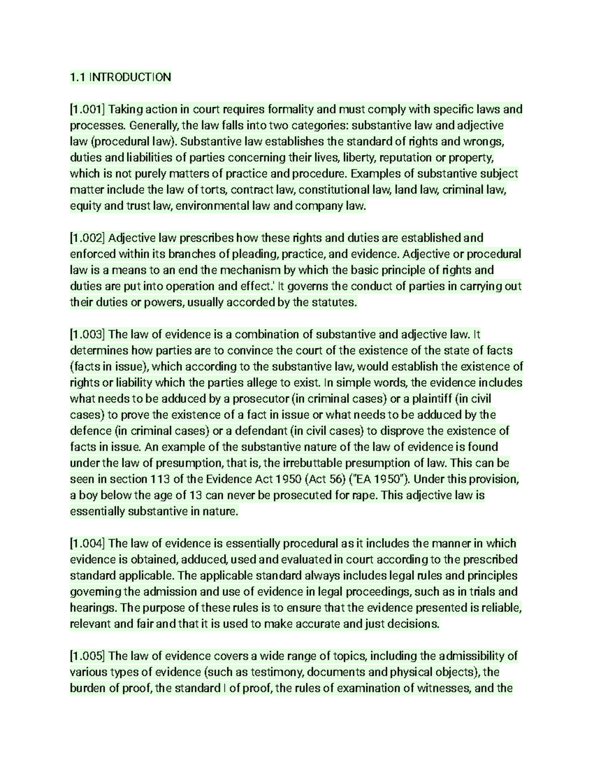 Note evidence - 1 INTRODUCTION [1] Taking action in court requires ...