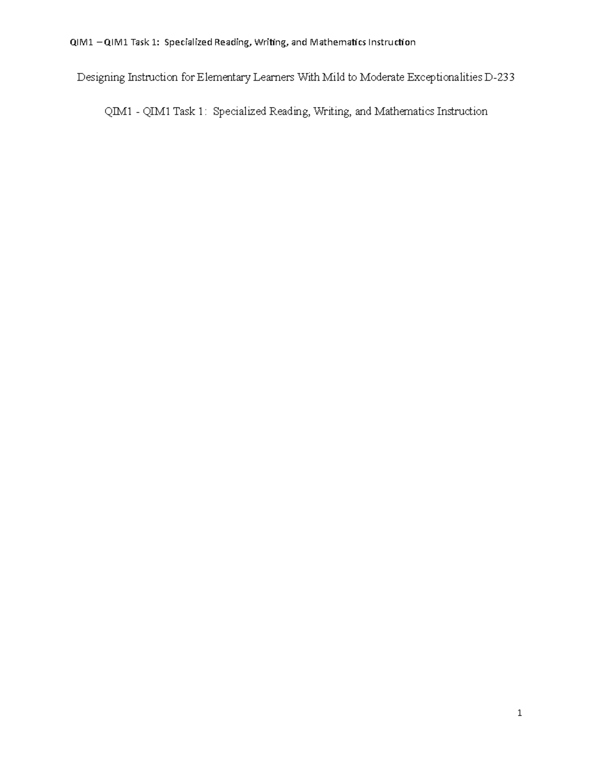 QIM1 - Task 1: Strategies for Special Ed Reading, Writing & Math - Studocu