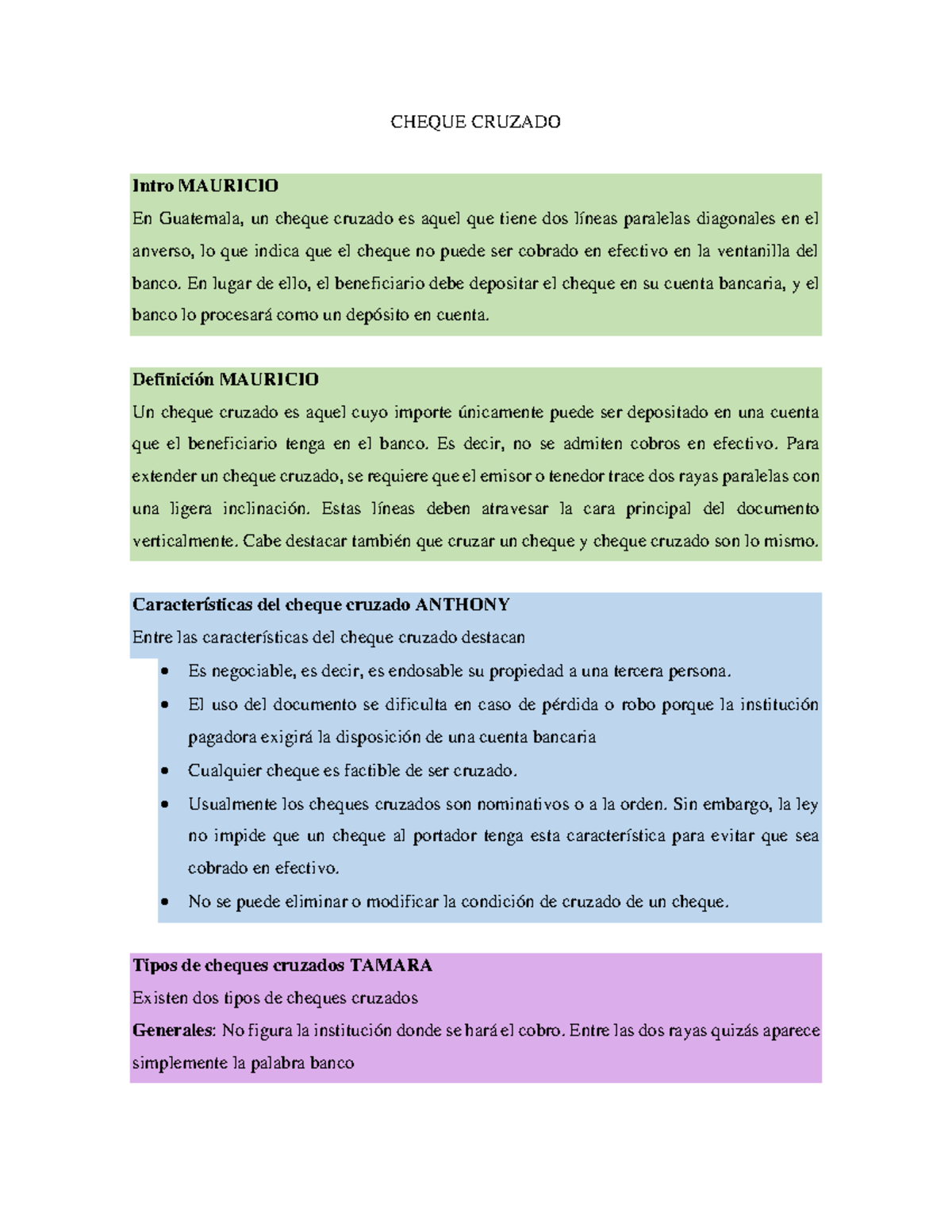 Cheque Cruzado: Definición, Tipos y Obligaciones en Guatemala - Studocu