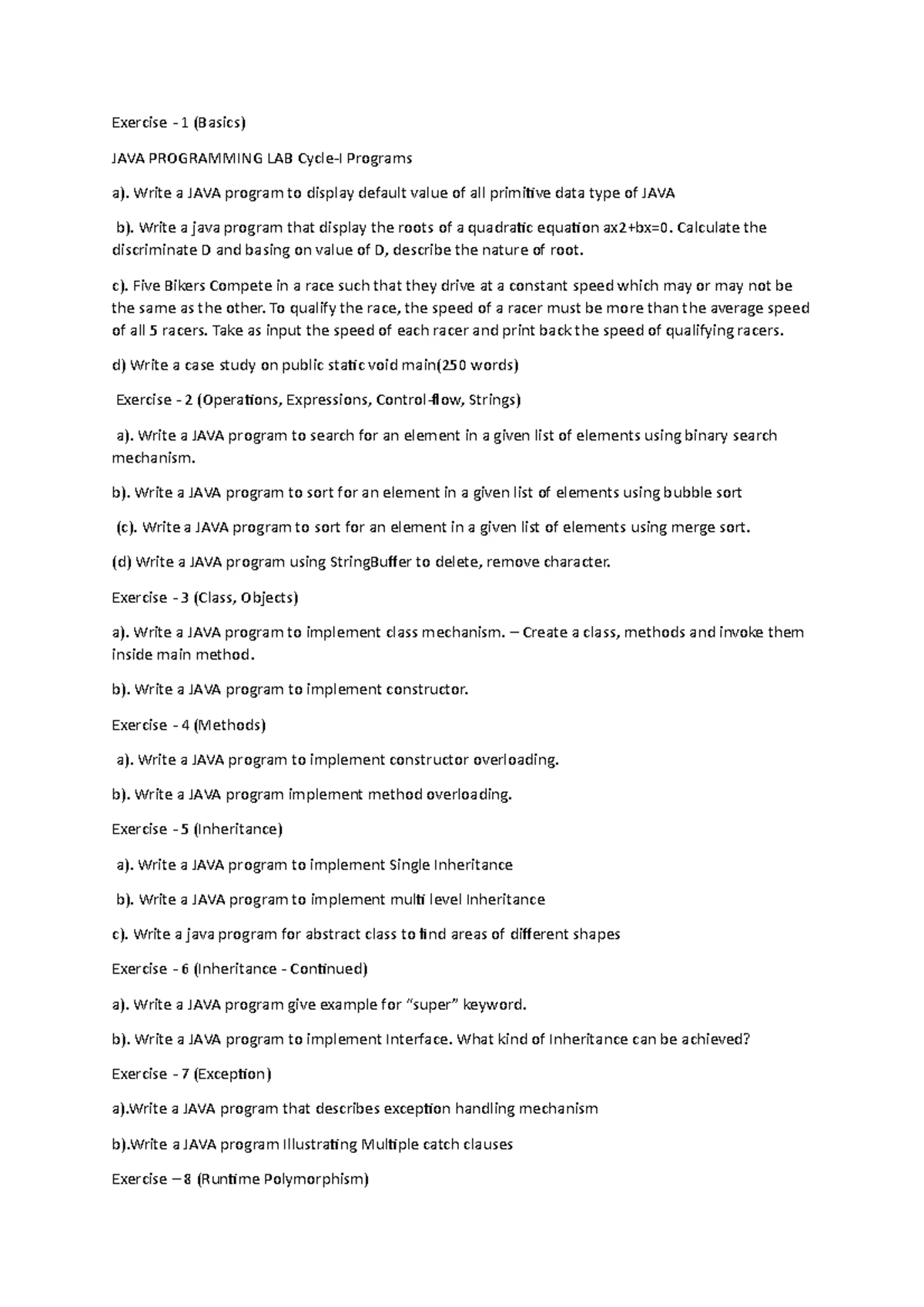 Java Lab Manual for OOP - CBIT B.Tech (R23) CSE - Studocu