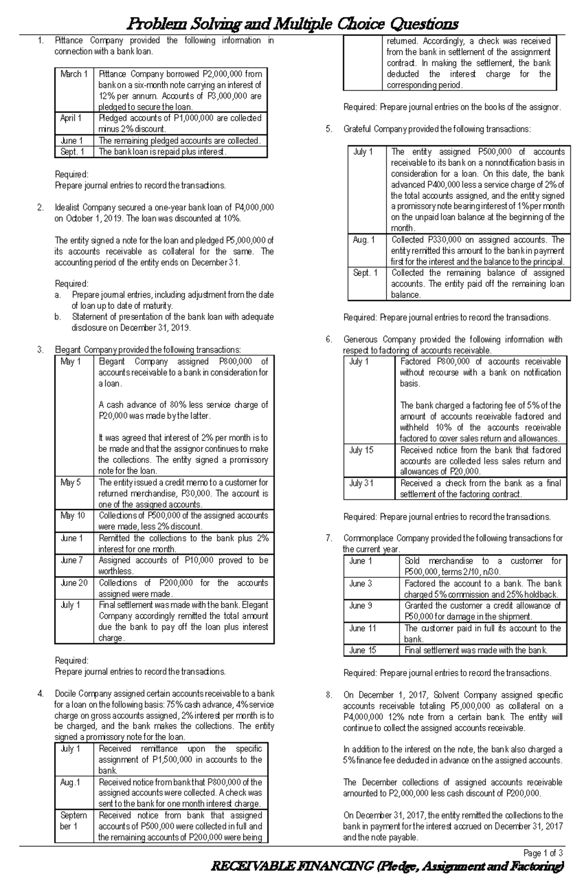 08 Receivable Financing Problem Solving and MC Questions - Studocu