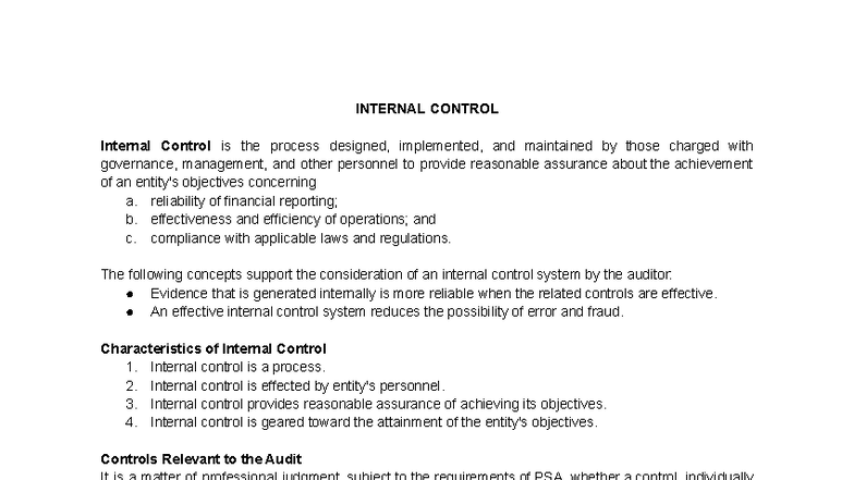 6- Internal Control - Key Concepts and Lessons for Students - Studocu