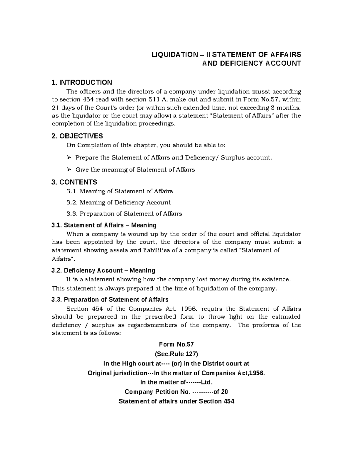 Liquidation II: Statement of Affairs & Deficiency Account Guide - Studocu