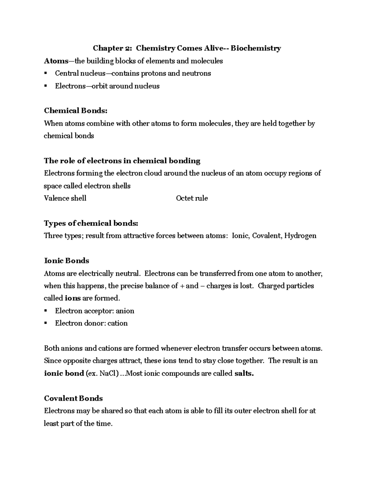 Biochemistry 101: Chapter 2 - Chemical Bonds and Organic Molecules ...