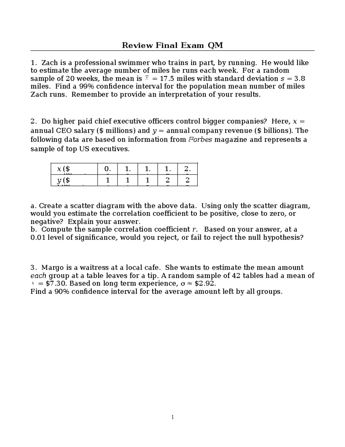 Review Final Exam QM 1: Statistical Concepts & Applications - Studocu
